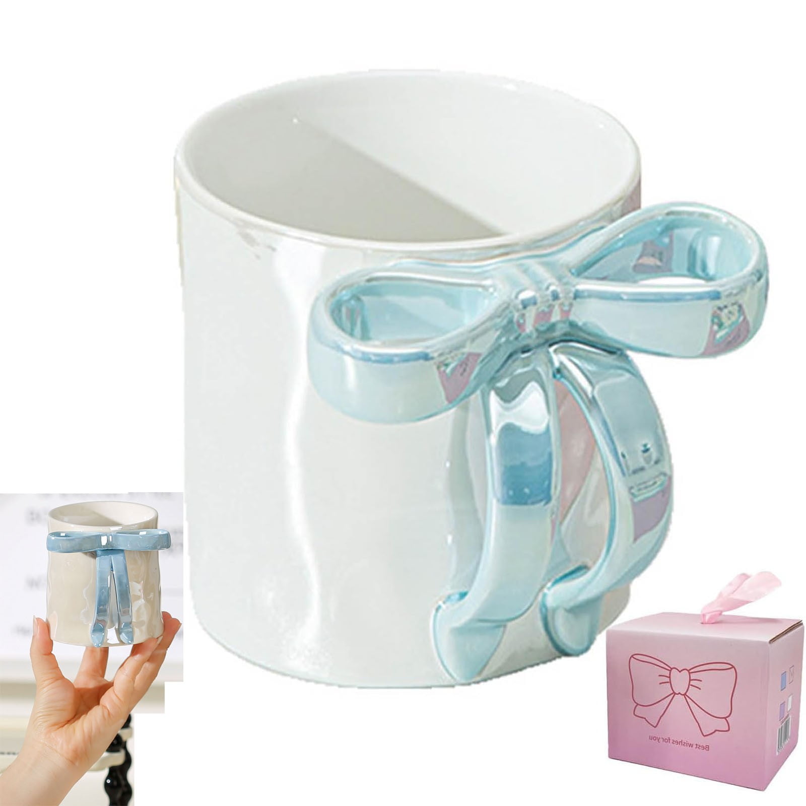 12oz Ribbon Mugs With Bow Handle Christmas Mug Ceramic Christmas Bow ...