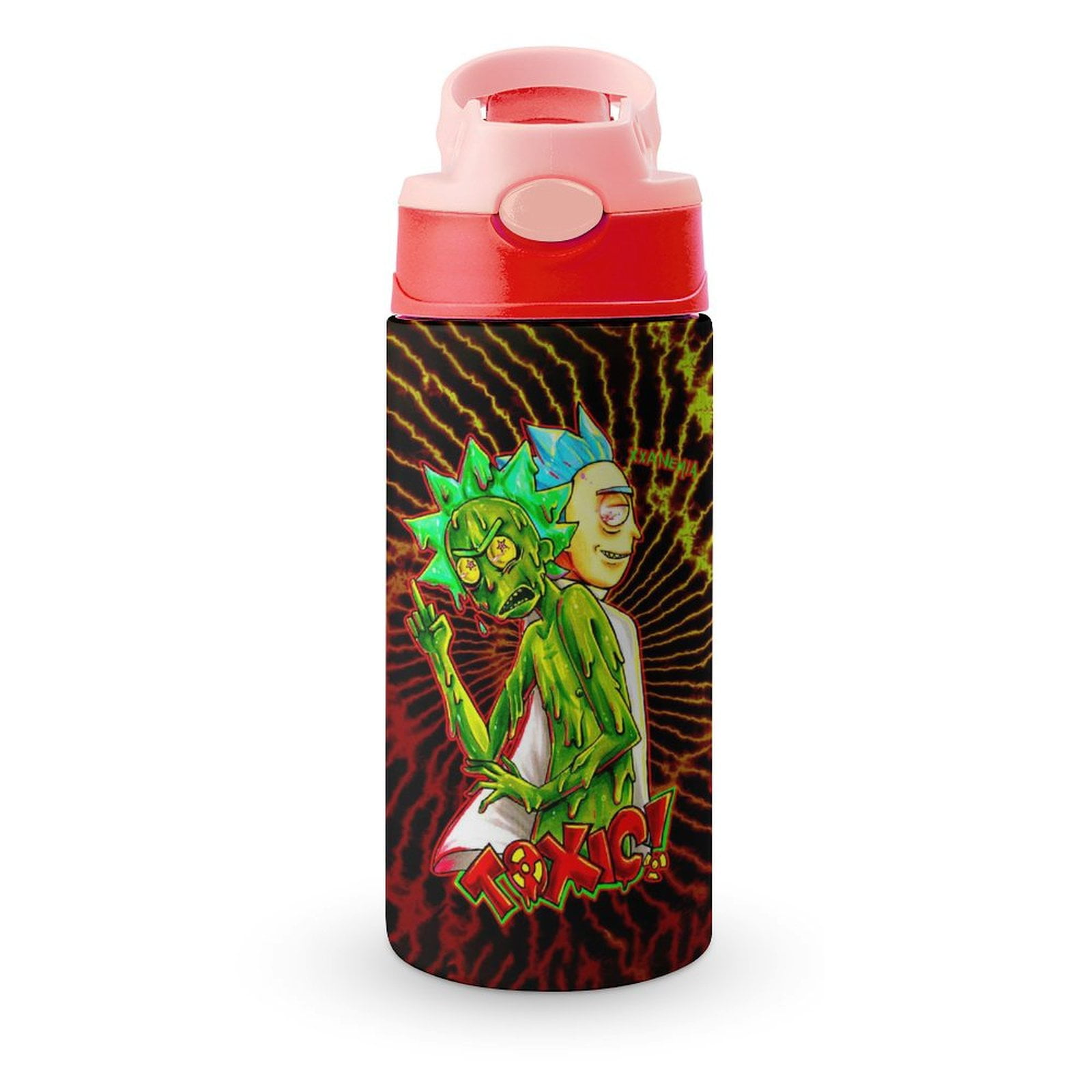12oz Rick and Mor-t Water Bottle with Straw Lid Insulated Cartoon ...