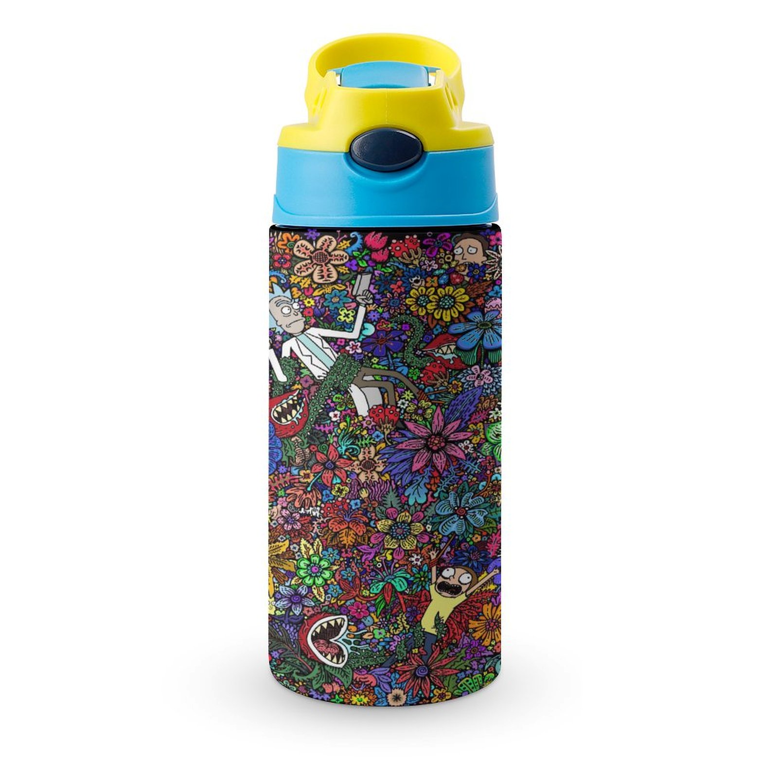 12oz Rick and Mor-t Water Bottle with Straw Lid Insulated Cartoon ...