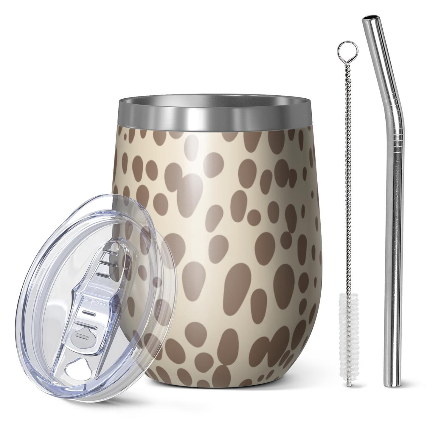 12oz Stemless Wine Tumblers Beige and Brown Of Leopard Print Vacuum ...