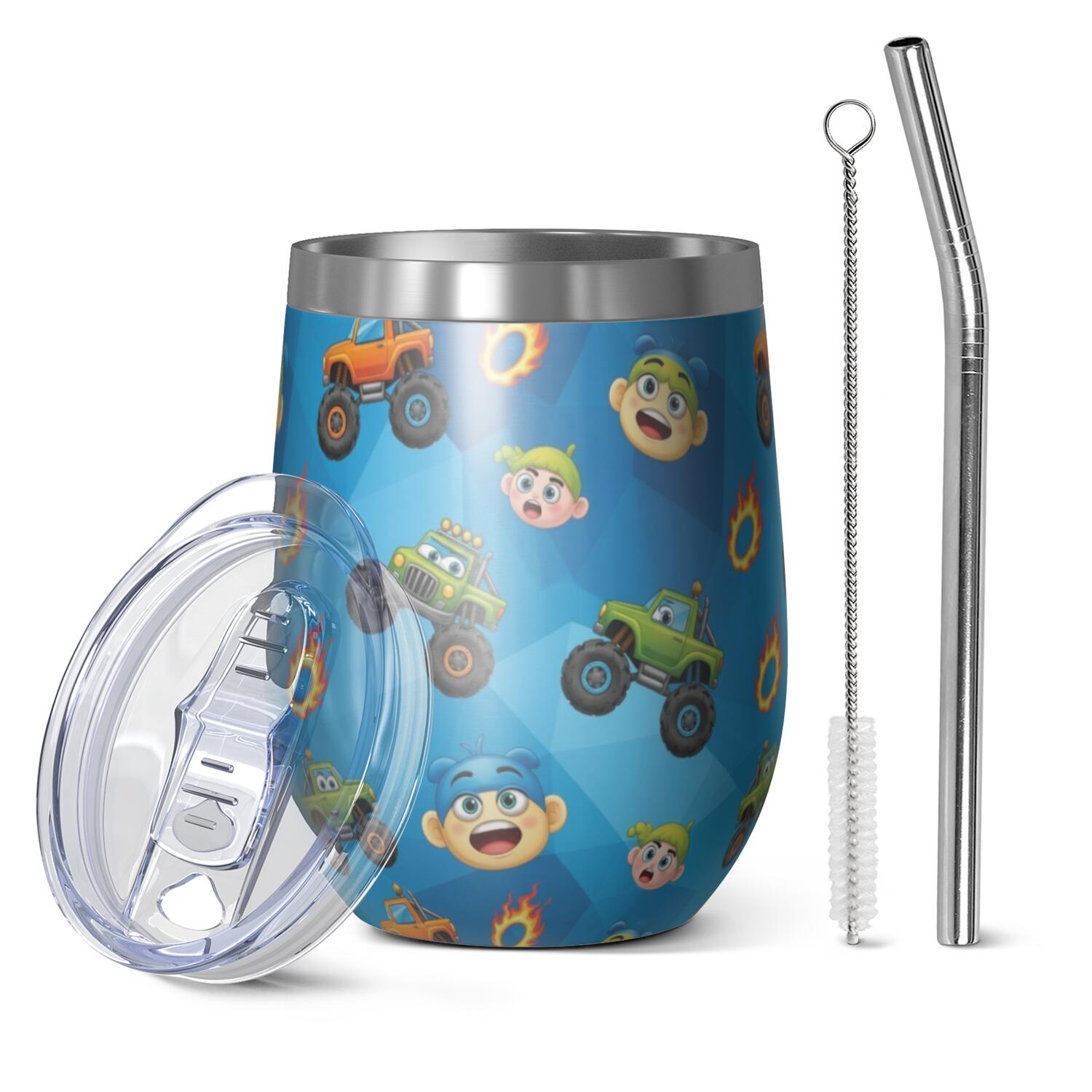 12oz Stemless Wine Tumblers Blue Character Monster Cartoon Trucks ...