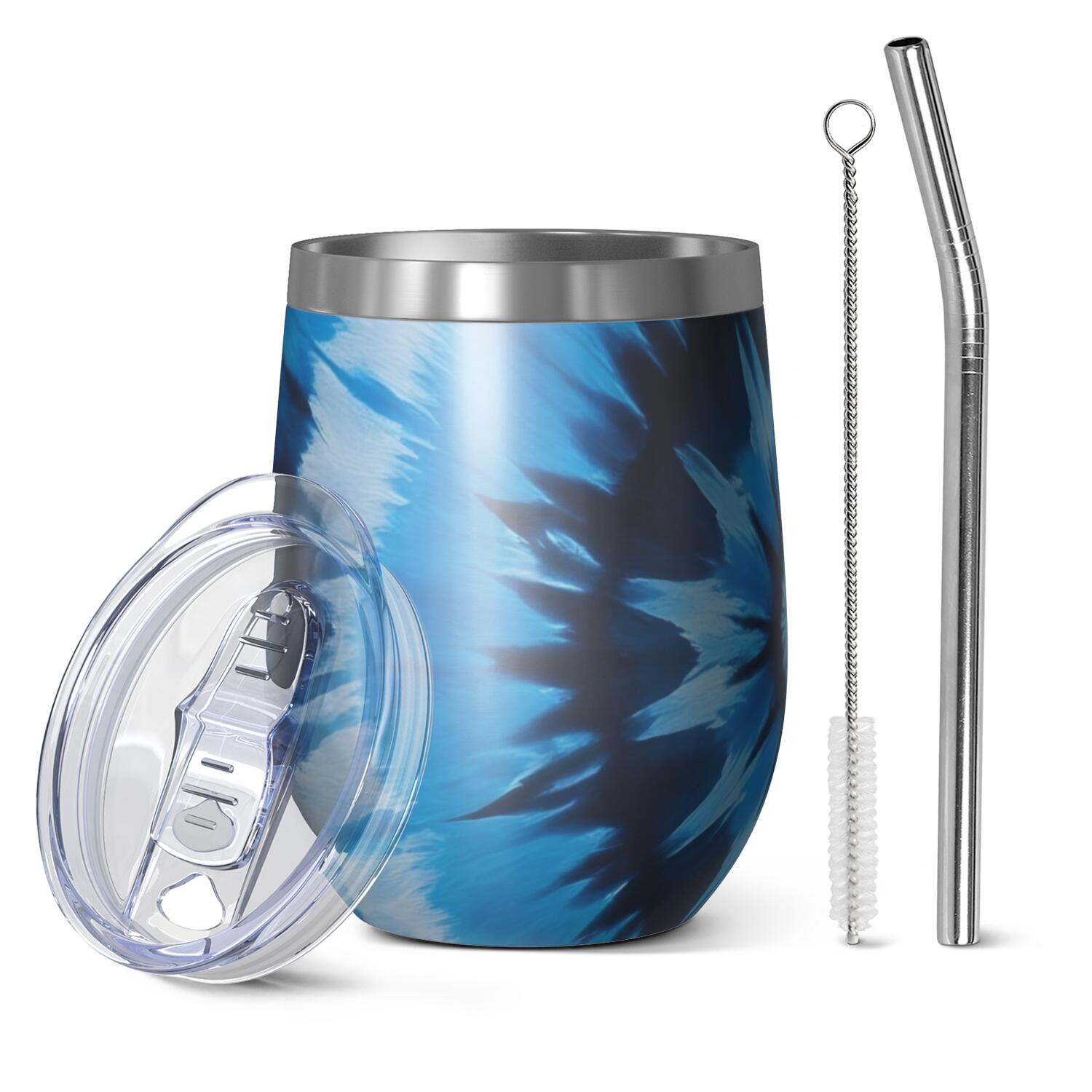 12oz Stemless Wine Tumblers Blue Tie Dye Spiral Pattern Vacuum ...