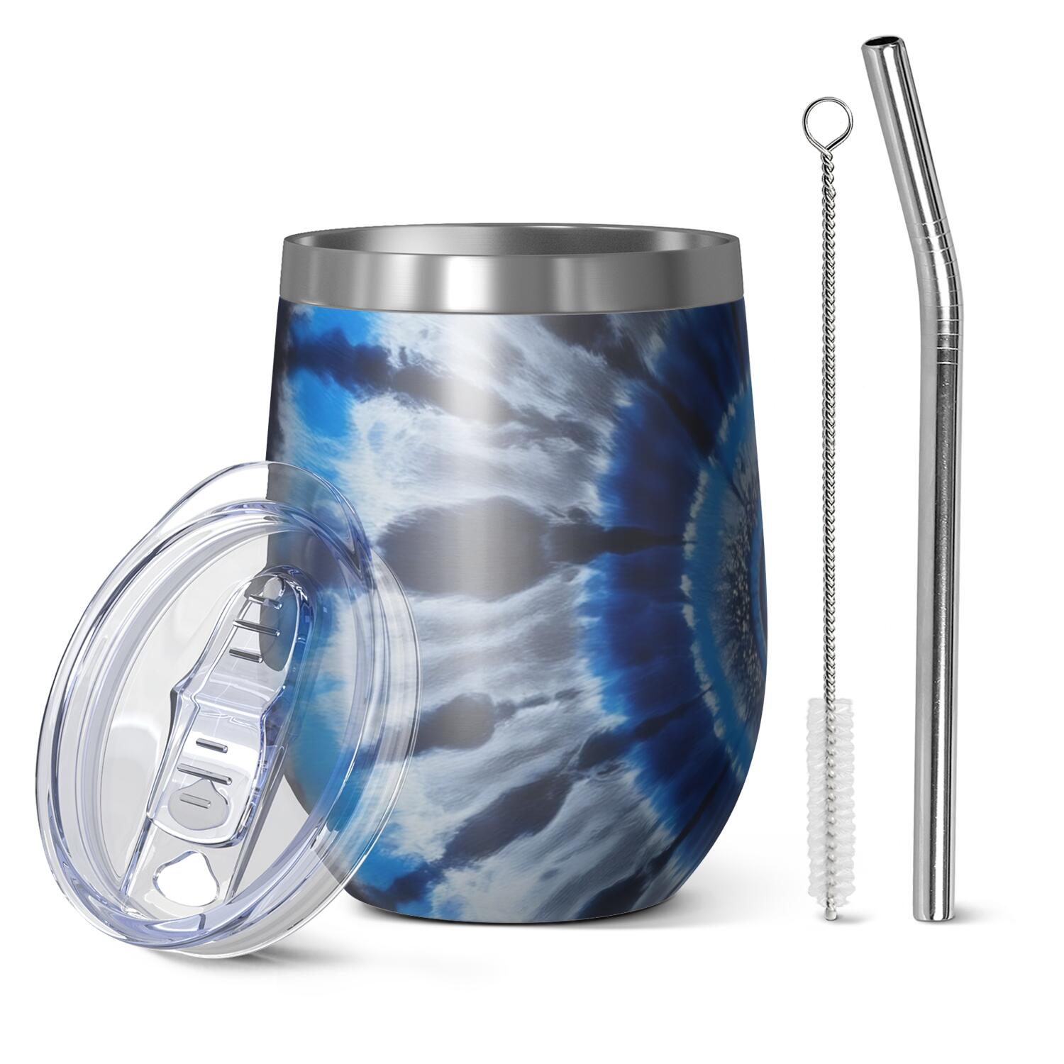 12oz Stemless Wine Tumblers Blue White Tie Dye Spiral Pattern Vacuum ...