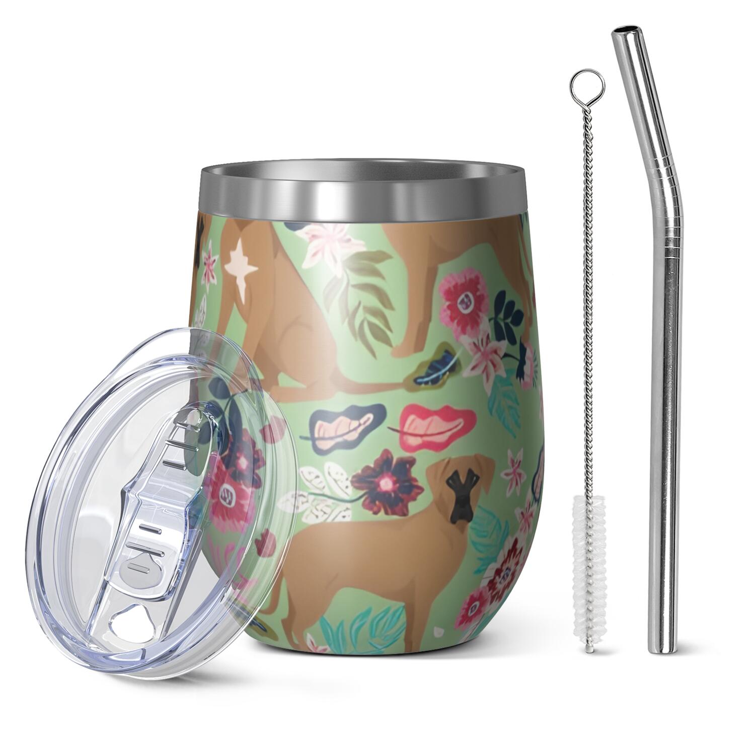 12oz Stemless Wine Tumblers Boxer Dog and Flower Florals Vacuum ...
