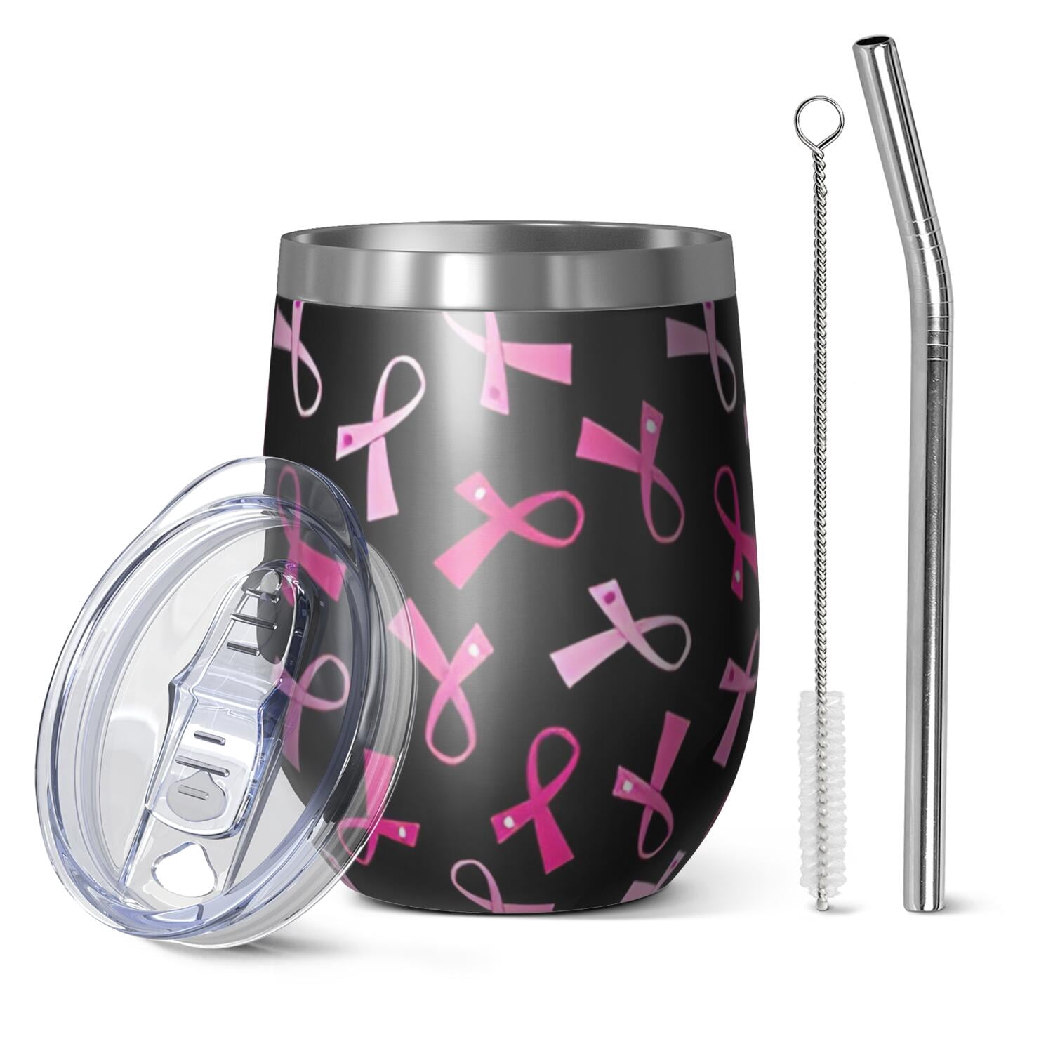 12oz Stemless Wine Tumblers Breast Cancer Vacuum Insulated Stainless ...