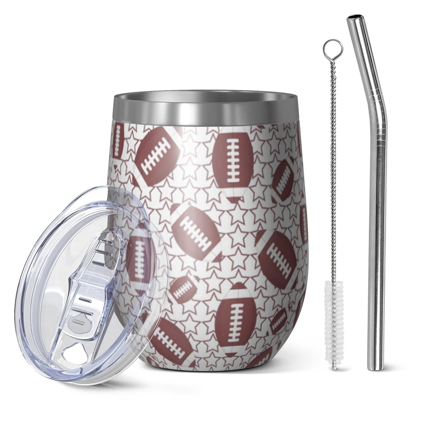 12oz Stemless Wine Tumblers Brown Footballs with Stars Pattern Vacuum ...