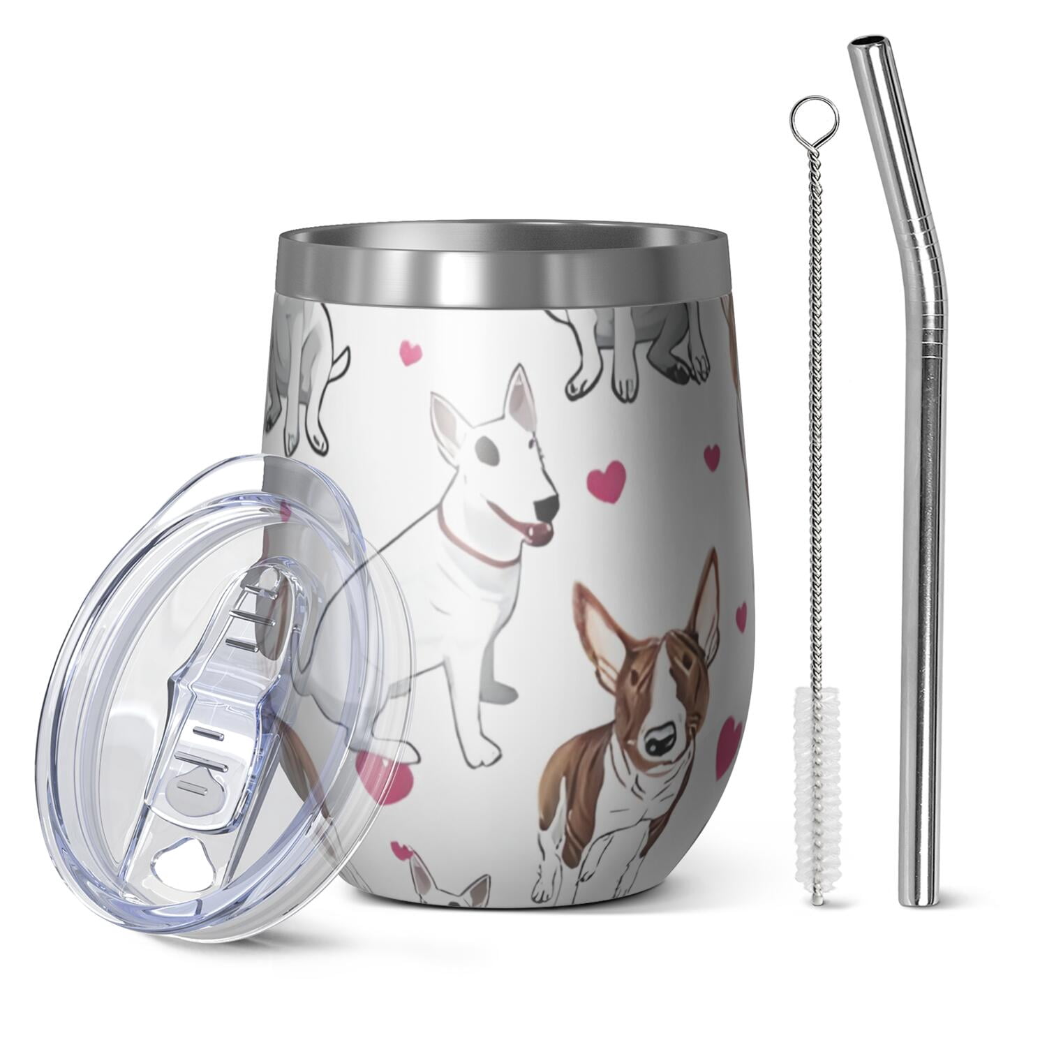 12oz Stemless Wine Tumblers Bull Terriers and Hearts Vacuum Insulated ...