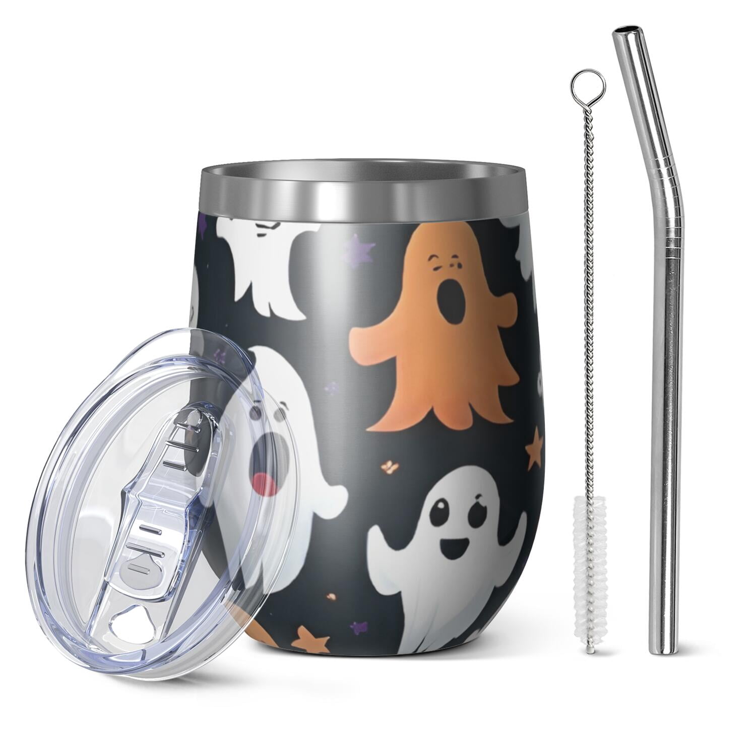 12oz Stemless Wine Tumblers Colorful Halloween Ghosts Pattern Vacuum ...