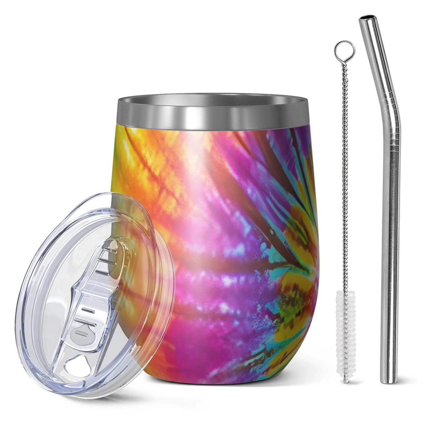 12oz Stemless Wine Tumblers Colorful Tie Dye Pattern Vacuum Insulated ...