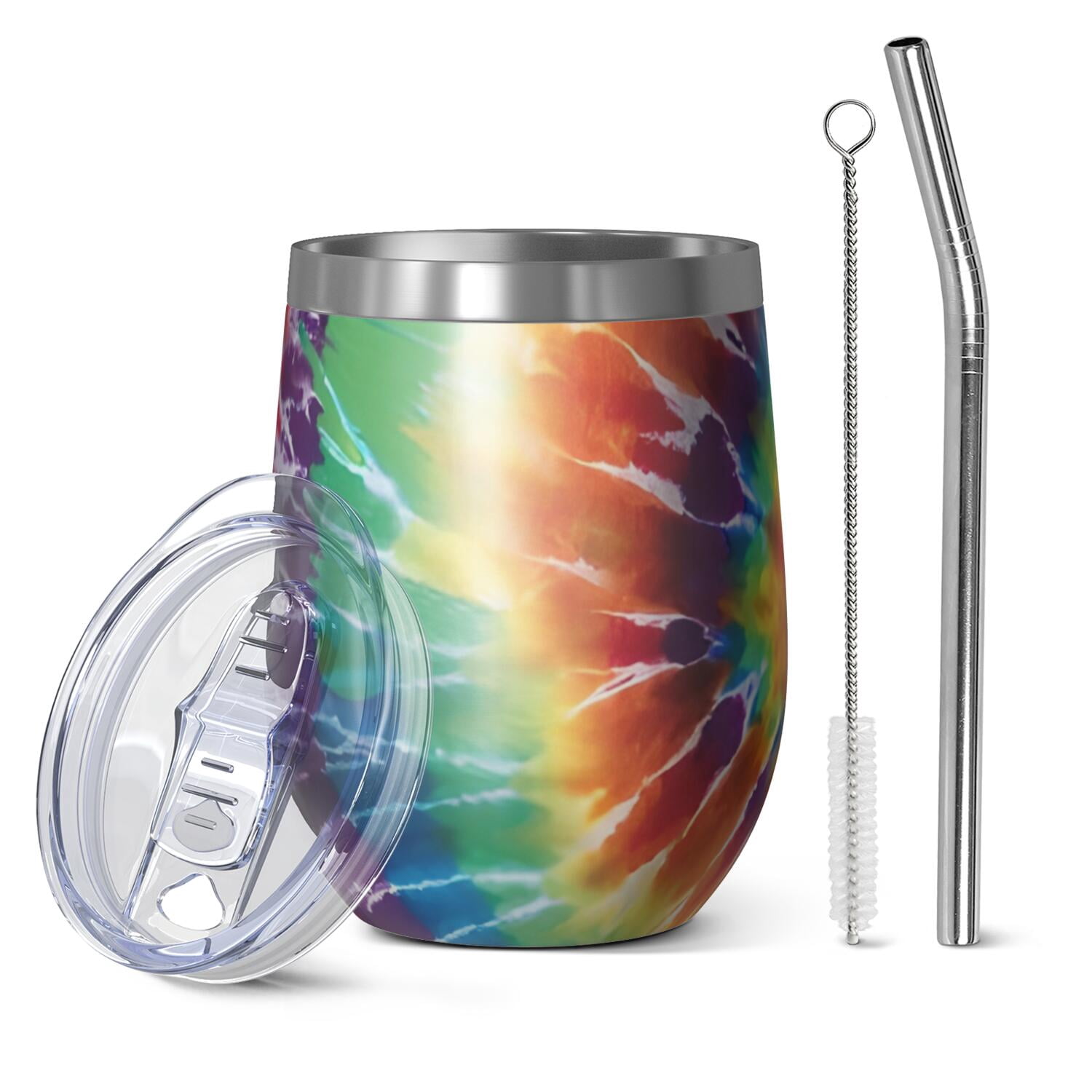 12oz Stemless Wine Tumblers Colorful Tie Dye Pattern Vacuum Insulated ...