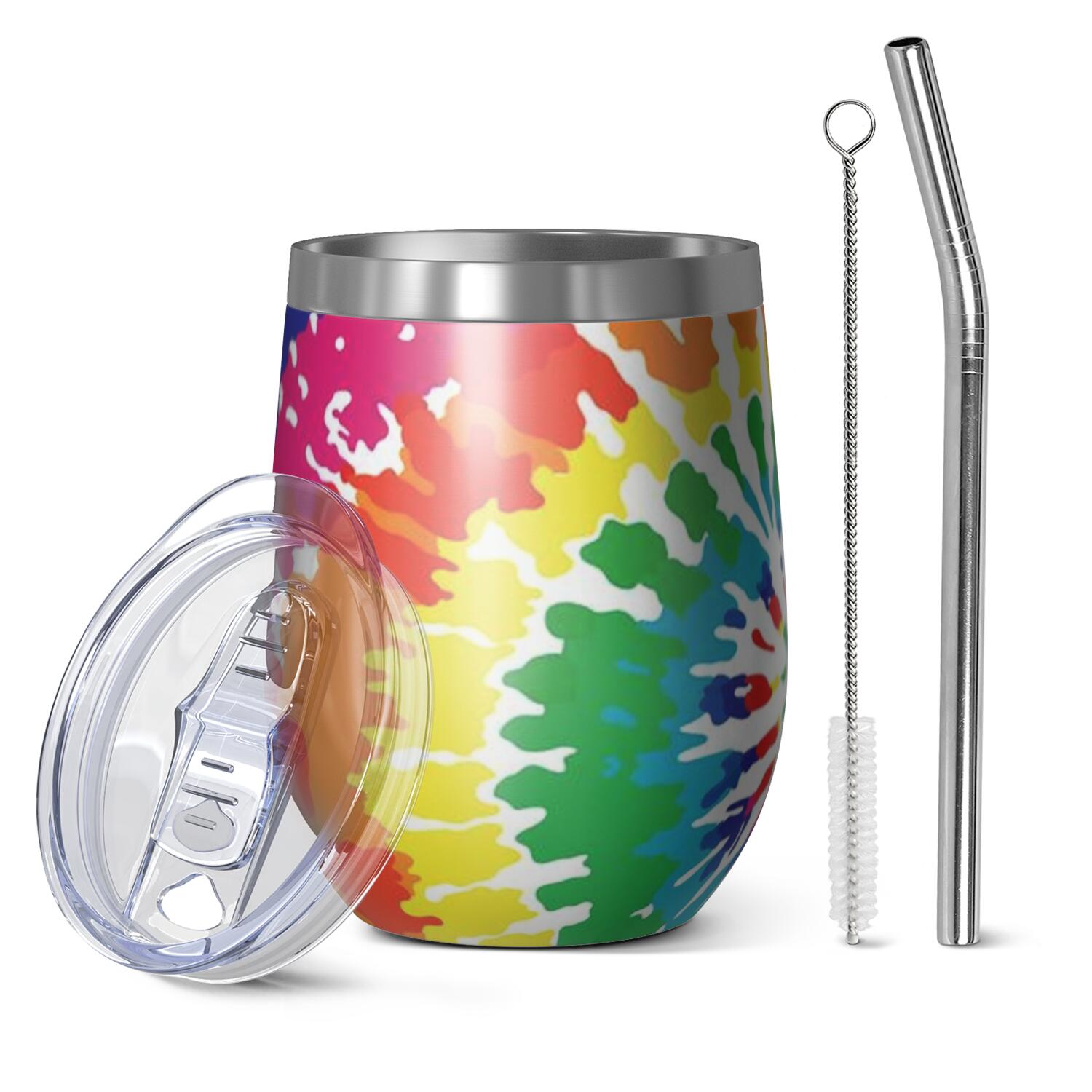 12oz Stemless Wine Tumblers Colorful Tie Dye Pattern Vacuum Insulated ...