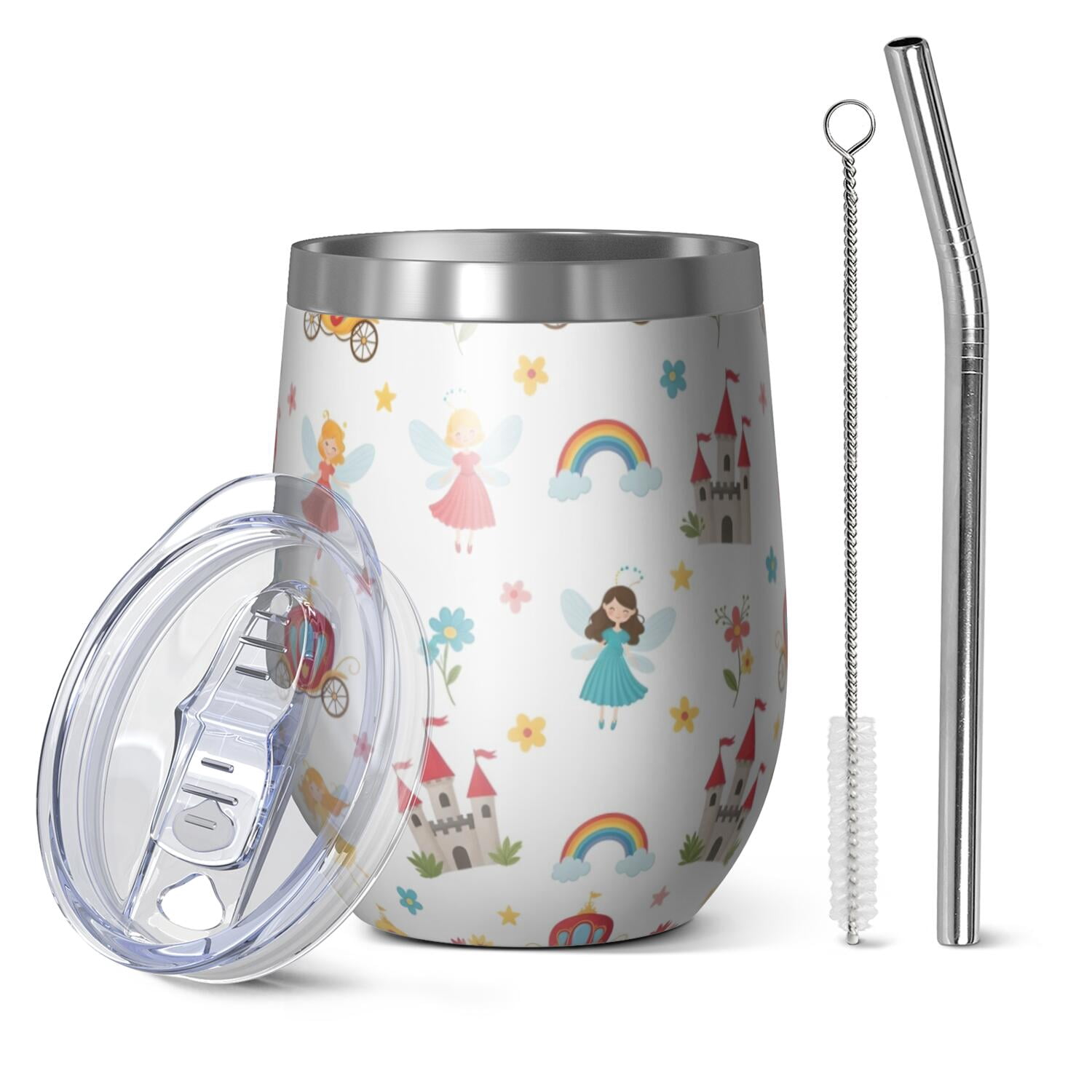 12oz Stemless Wine Tumblers Fairy Princess Castle Pattern Vacuum ...