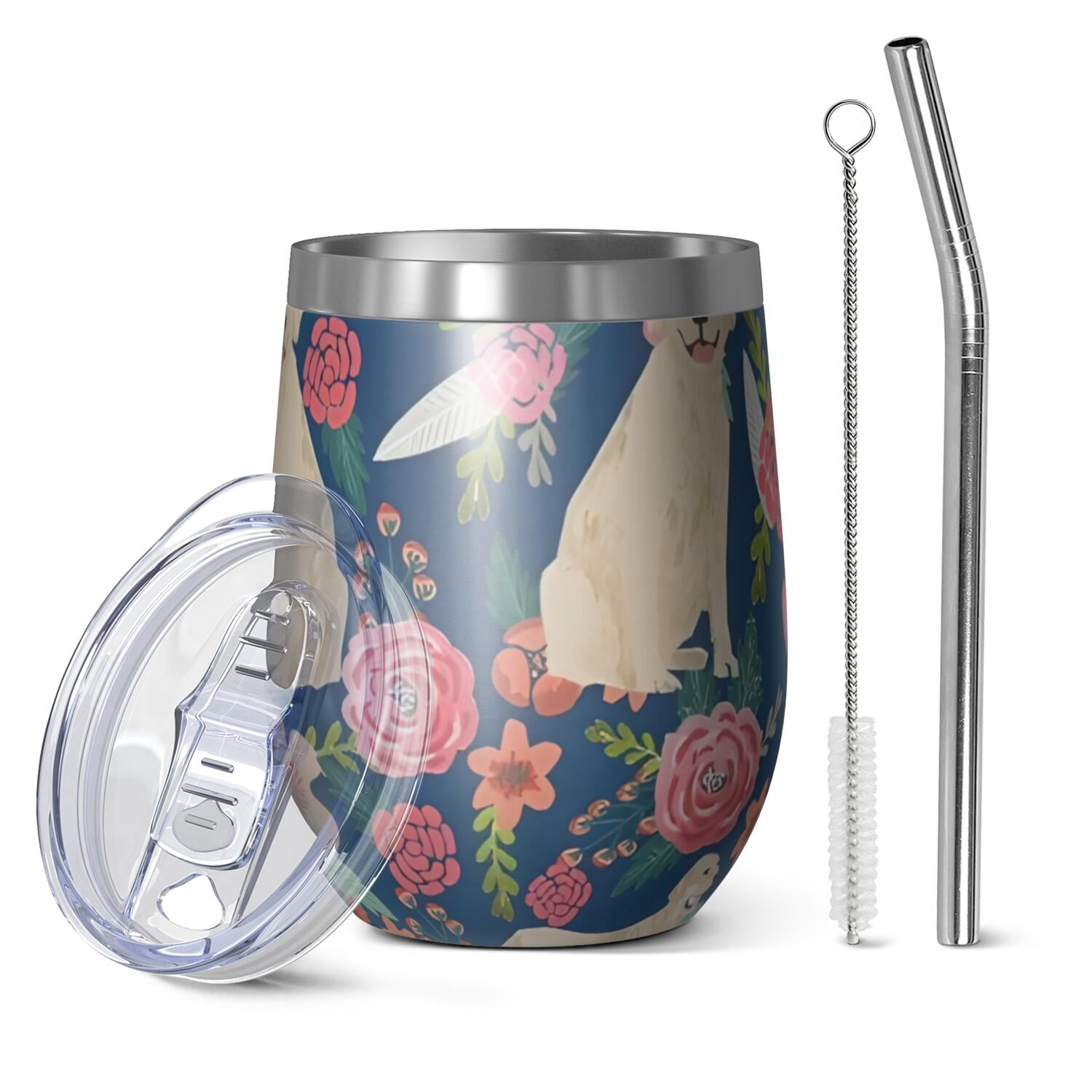 12oz Stemless Wine Tumblers Golden Retriever and Floral Vacuum ...