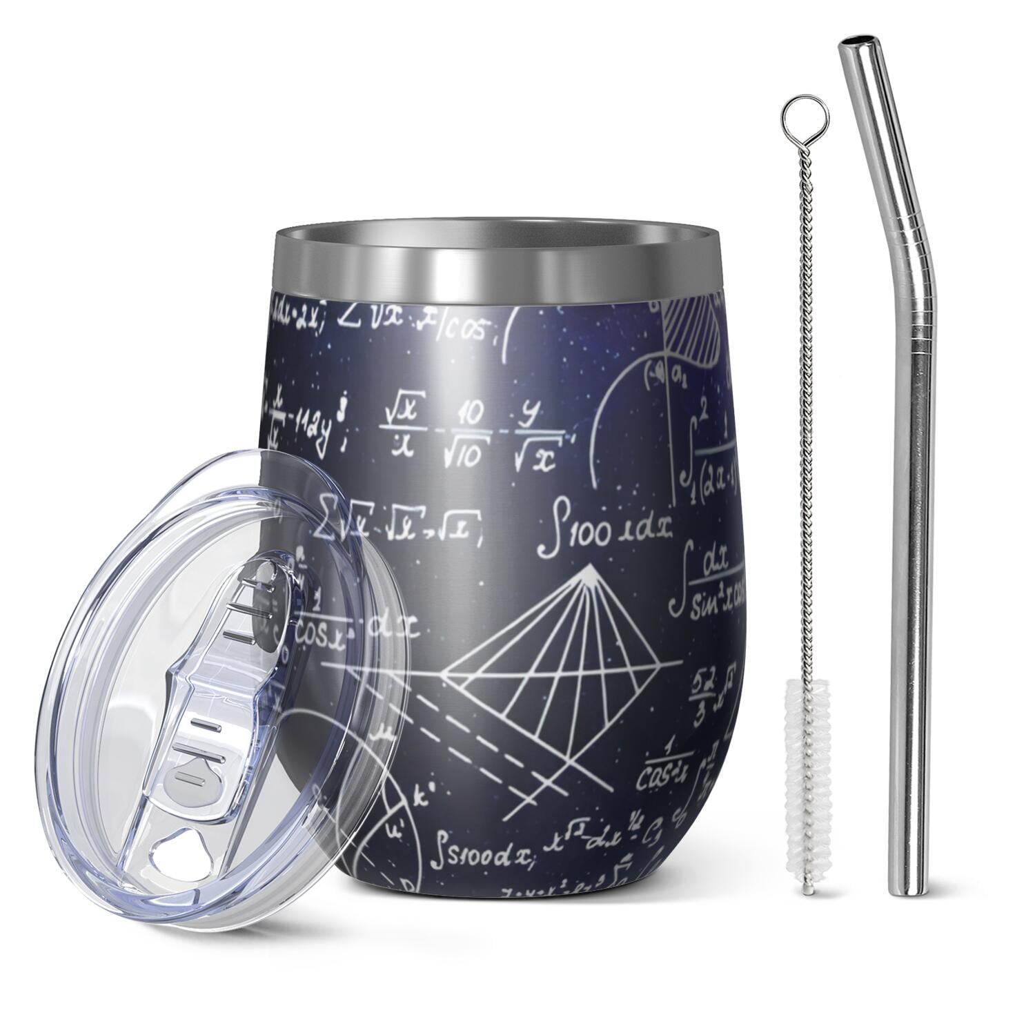 12oz Stemless Wine Tumblers Math Equations Geometry Shapes Purple Pattern Vacuum Insulated ...