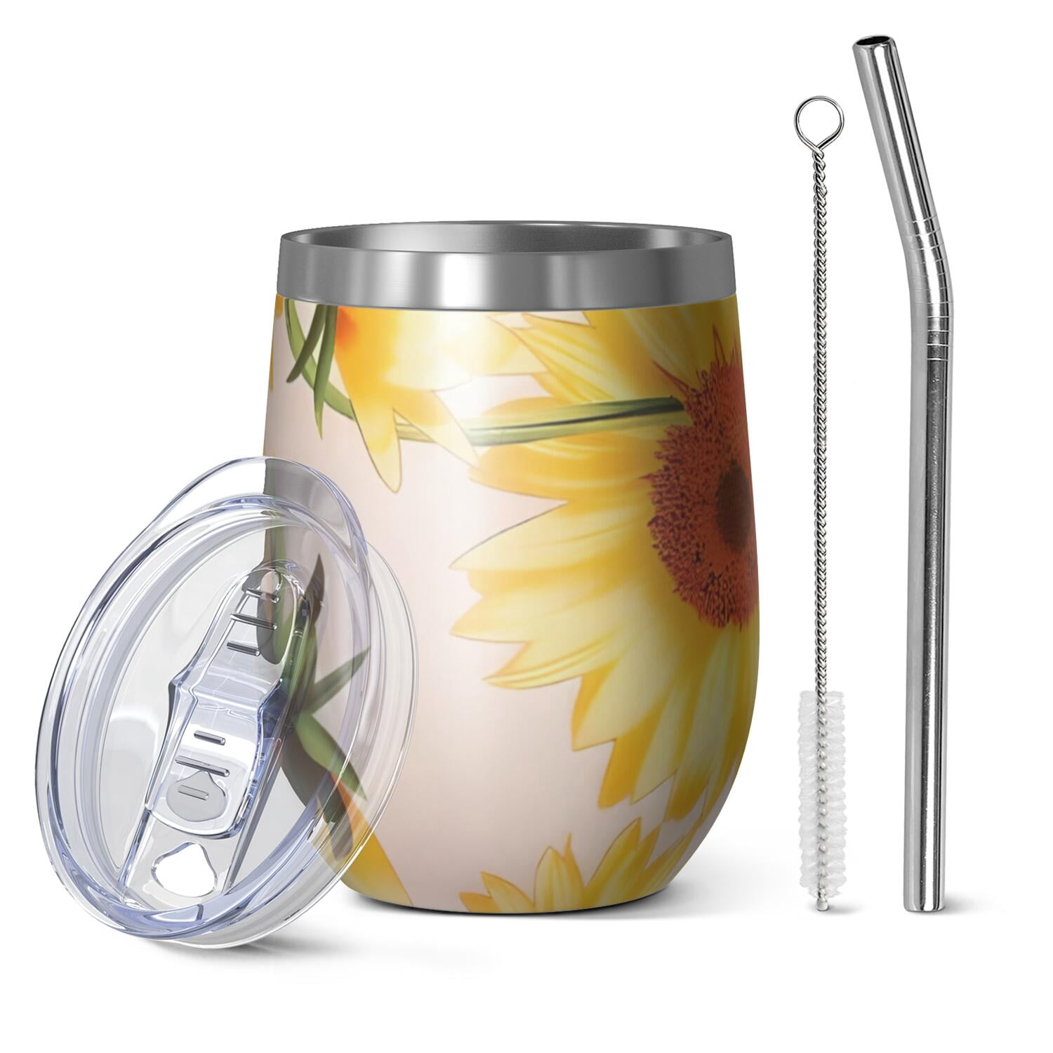 12oz Stemless Wine Tumblers Pink Sunflower Daisy Pattern Vacuum ...