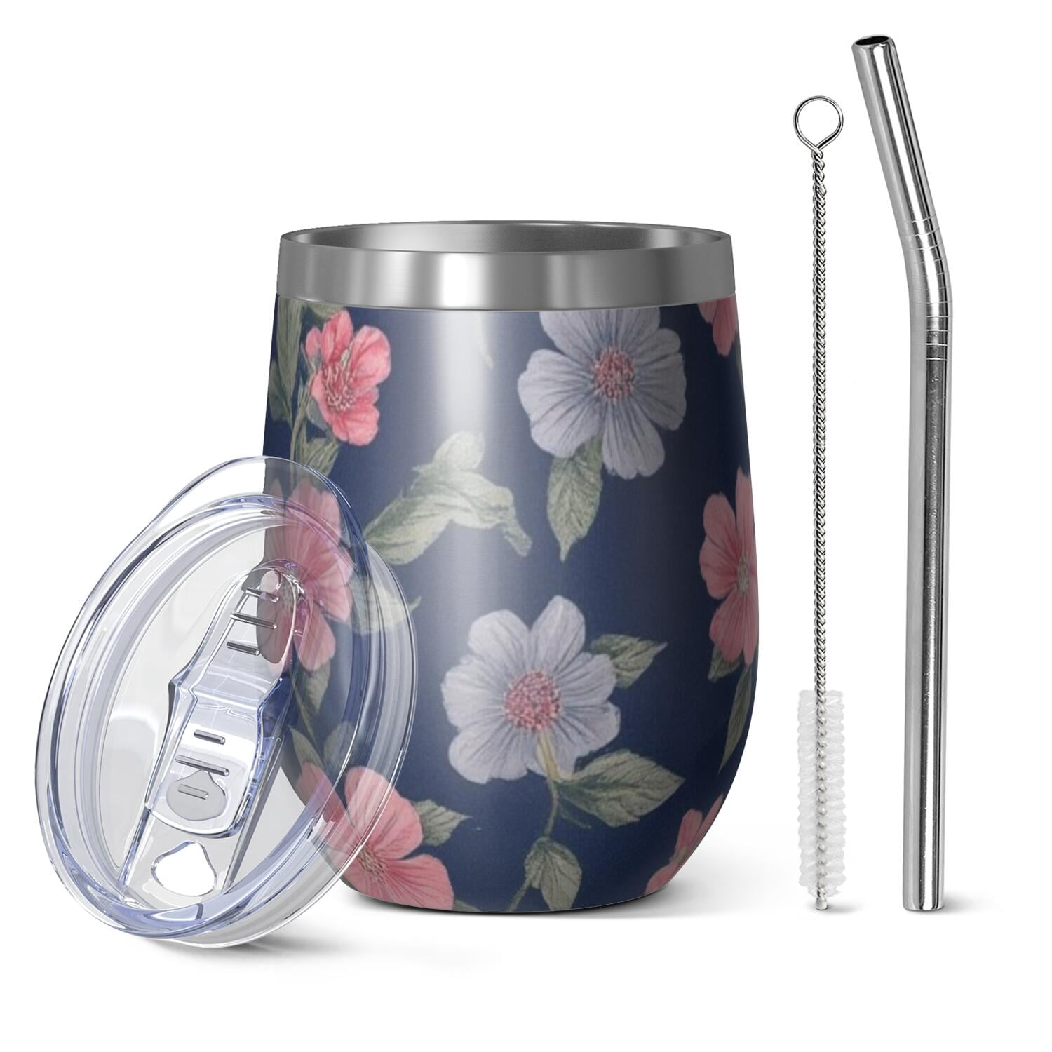 12oz Stemless Wine Tumblers Pioneer Flower Vacuum Insulated Stainless ...