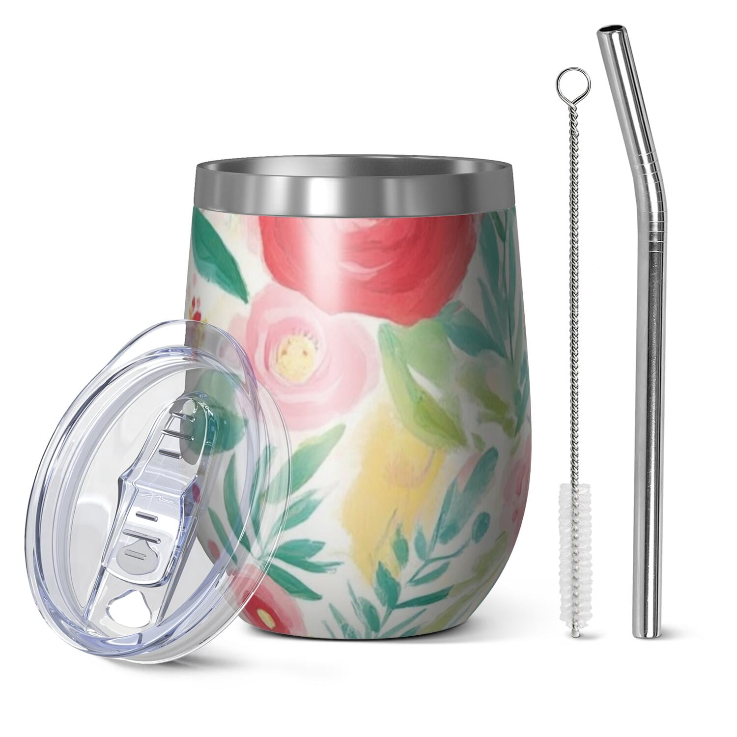 12oz Stemless Wine Tumblers Pioneer Flower Vacuum Insulated Stainless ...