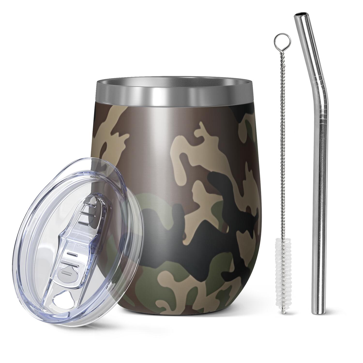 12oz Stemless Wine Tumblers Pixel Gray Camo Digital Pattern Vacuum ...