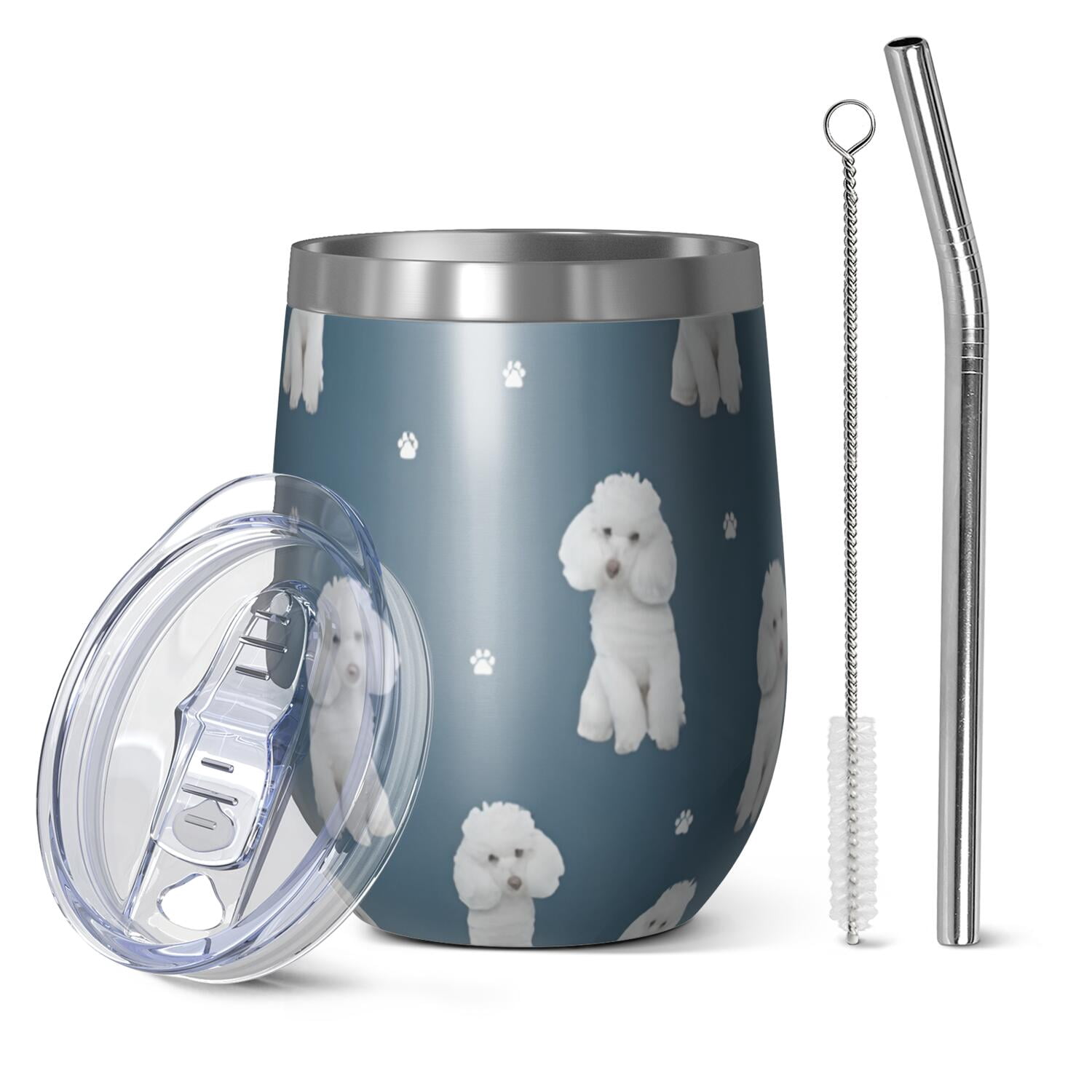 12oz Stemless Wine Tumblers Poodle Dog and Footprint Vacuum Insulated ...