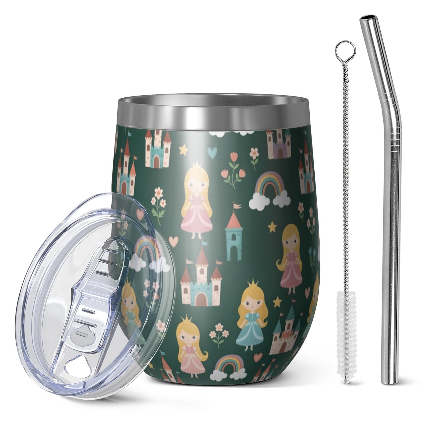 12oz Stemless Wine Tumblers Princess Castle Star Pattern Vacuum ...
