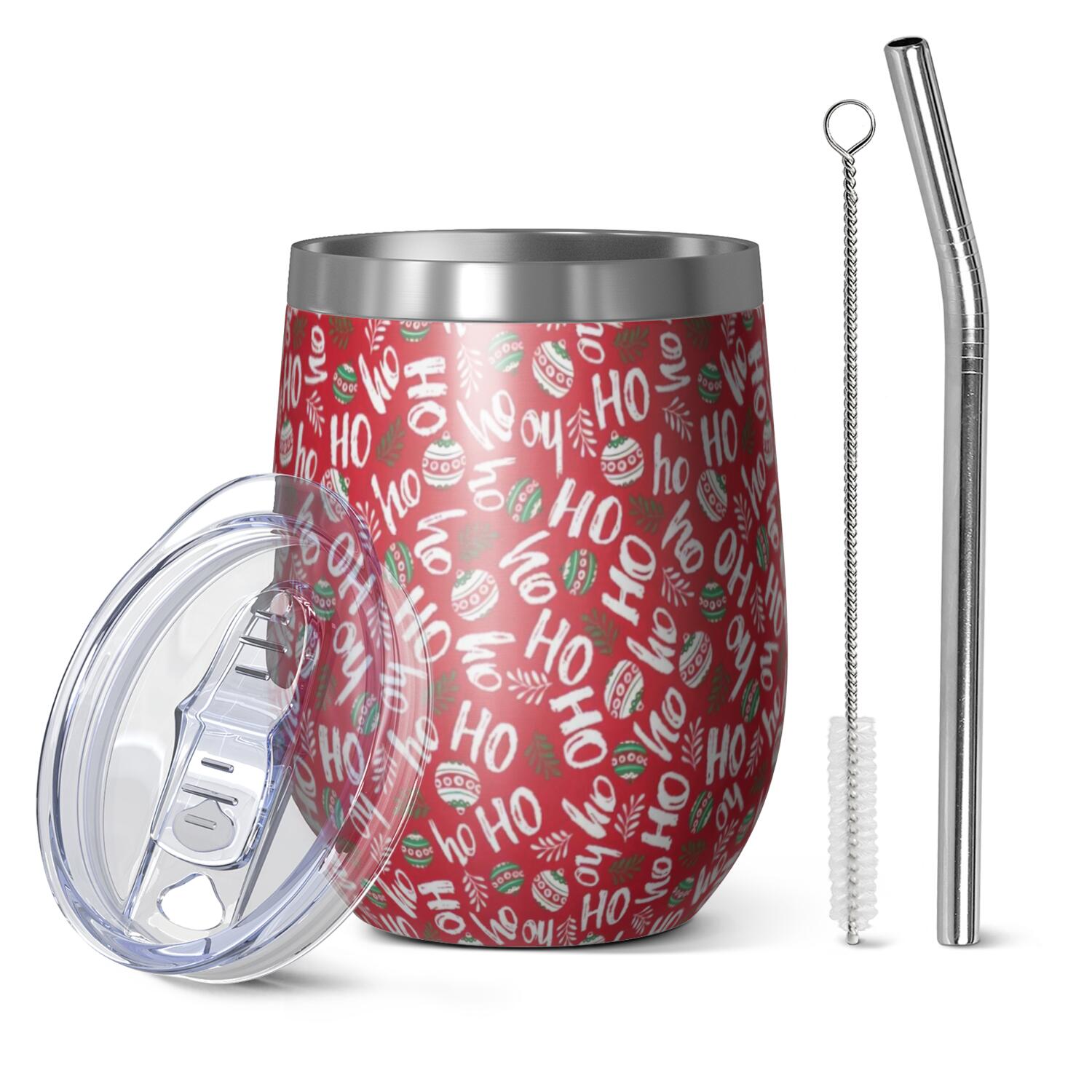 12oz Stemless Wine Tumblers Red Christmas HO Pattern Vacuum Insulated ...