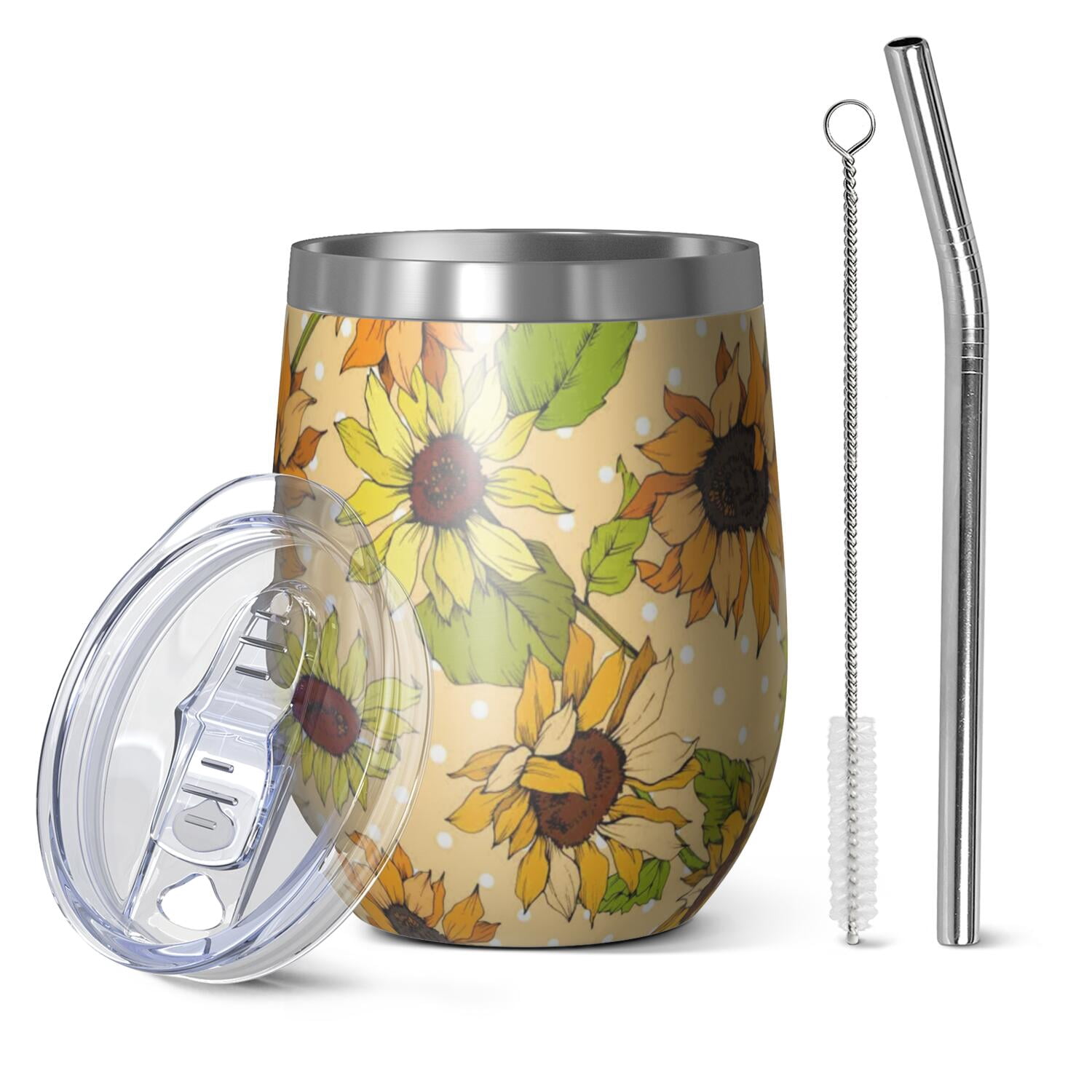 12oz Stemless Wine Tumblers Sunflower Vacuum Insulated Stainless Steel ...