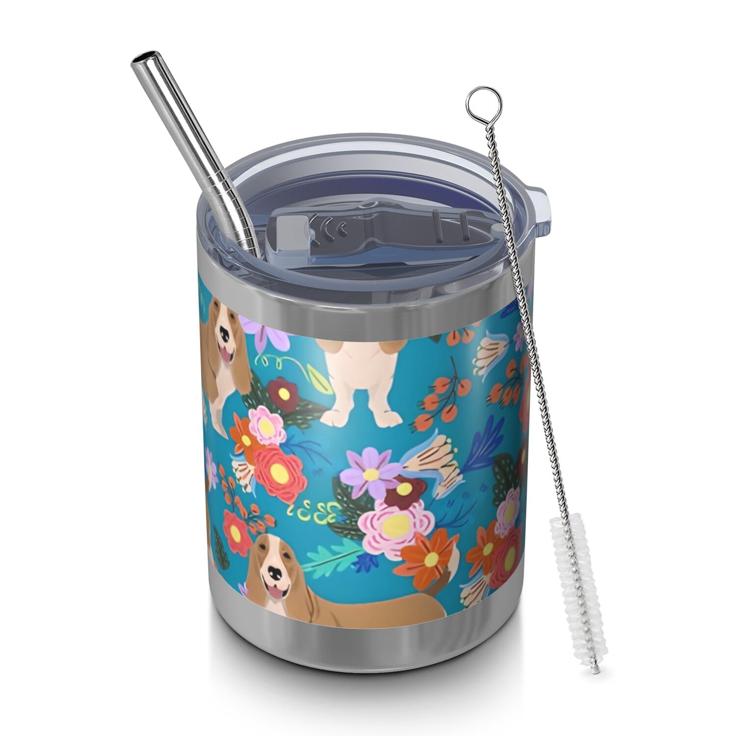 12oz Tumblers Basset Hound Dog and Flower-1 Vacuum Insulated Stainless ...