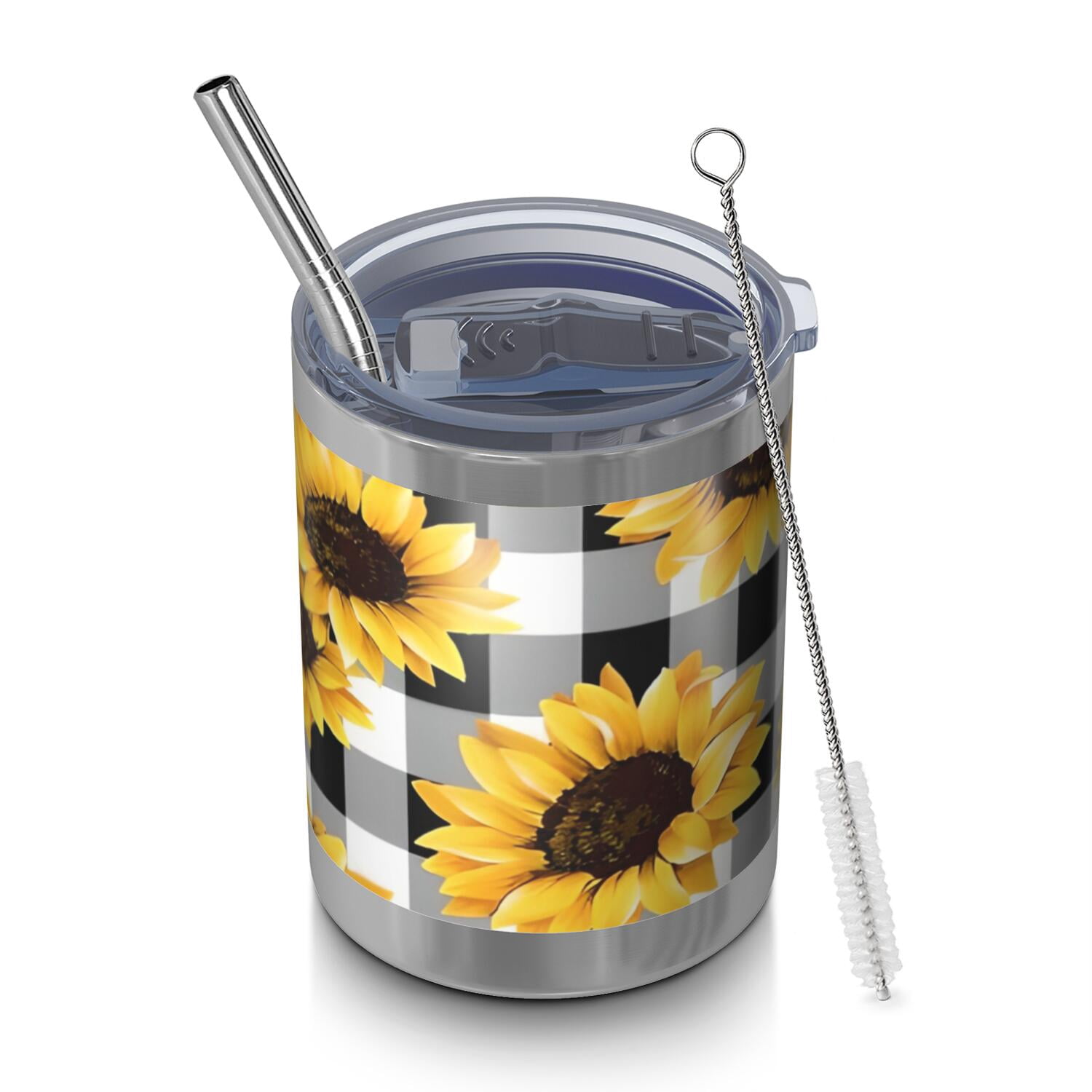12oz Tumblers Black White Gray Checker Sunflower Vacuum Insulated ...