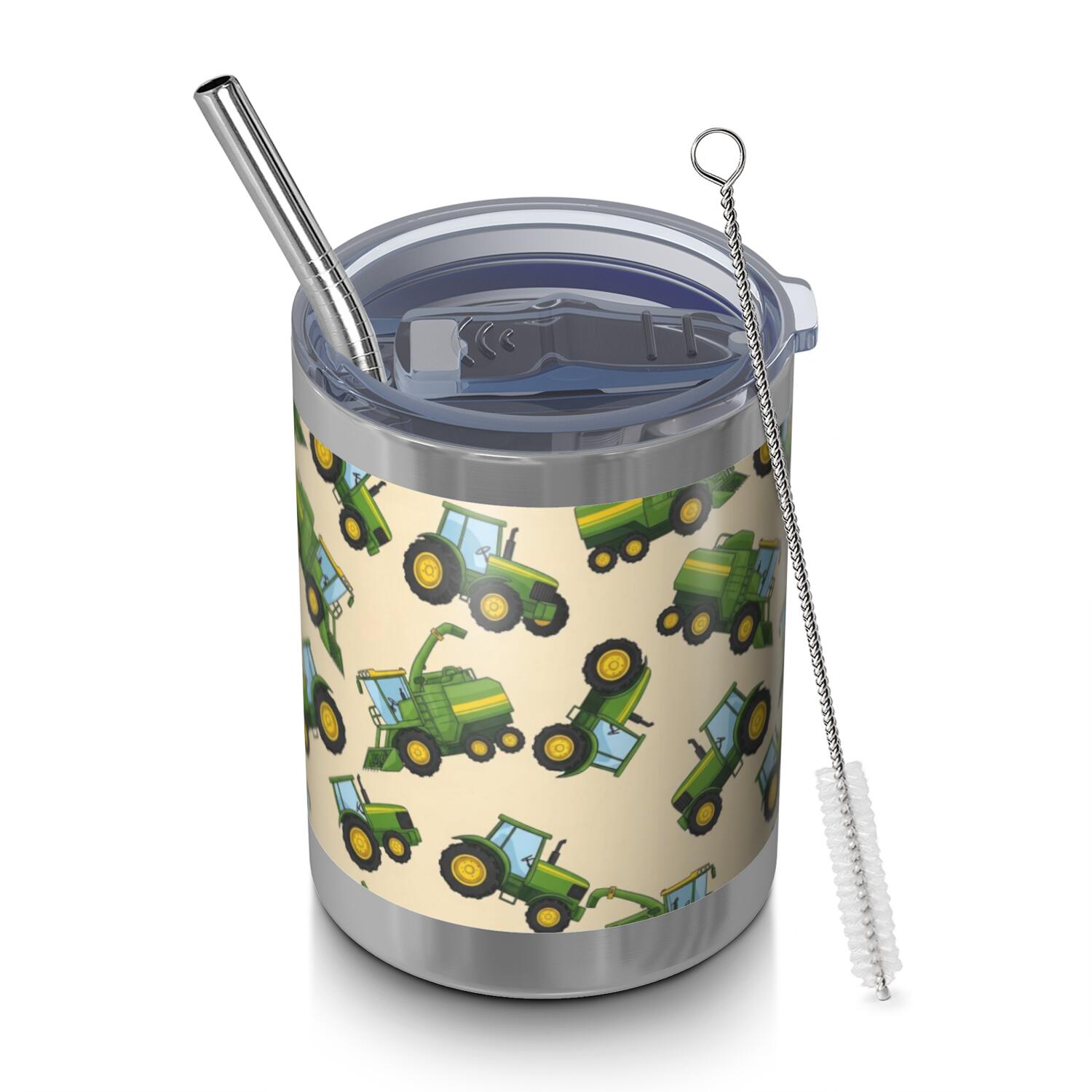 12oz Tumblers Cartoon Tractors Harvesters Beige Pattern Vacuum ...