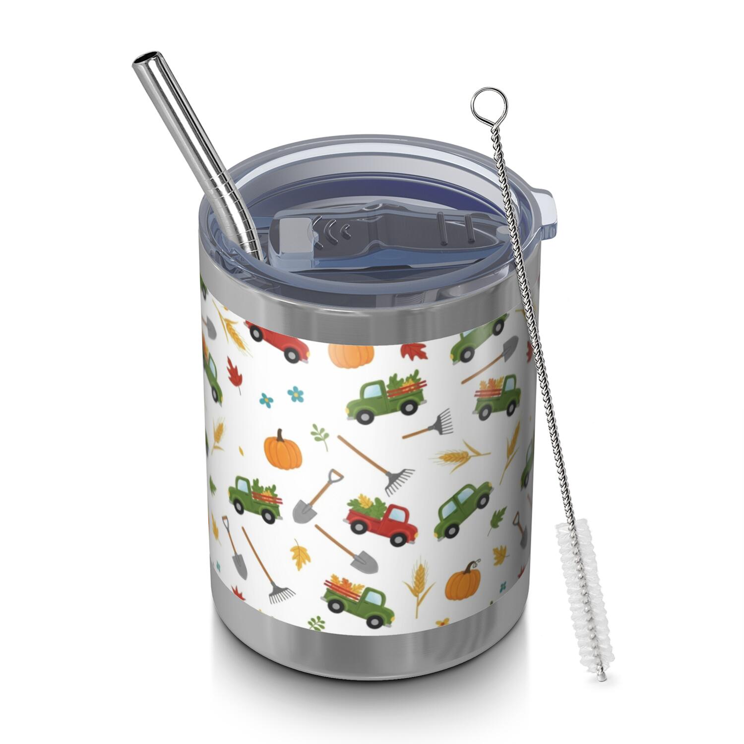 12oz Tumblers Cartoon Tractors Pumpkins White Pattern Vacuum Insulated ...