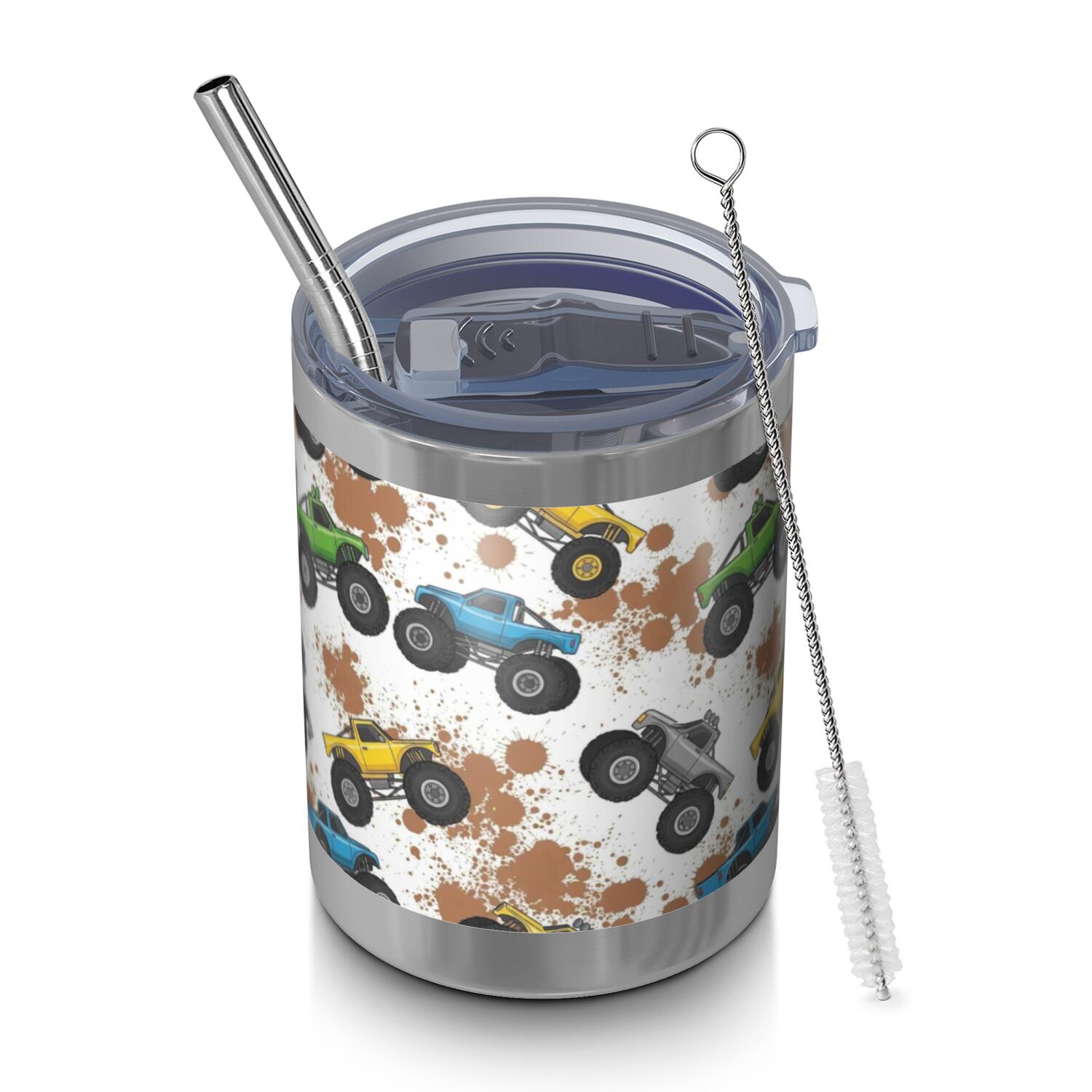 12oz Tumblers White Monster Cartoon Trucks Mud Pattern Vacuum Insulated ...
