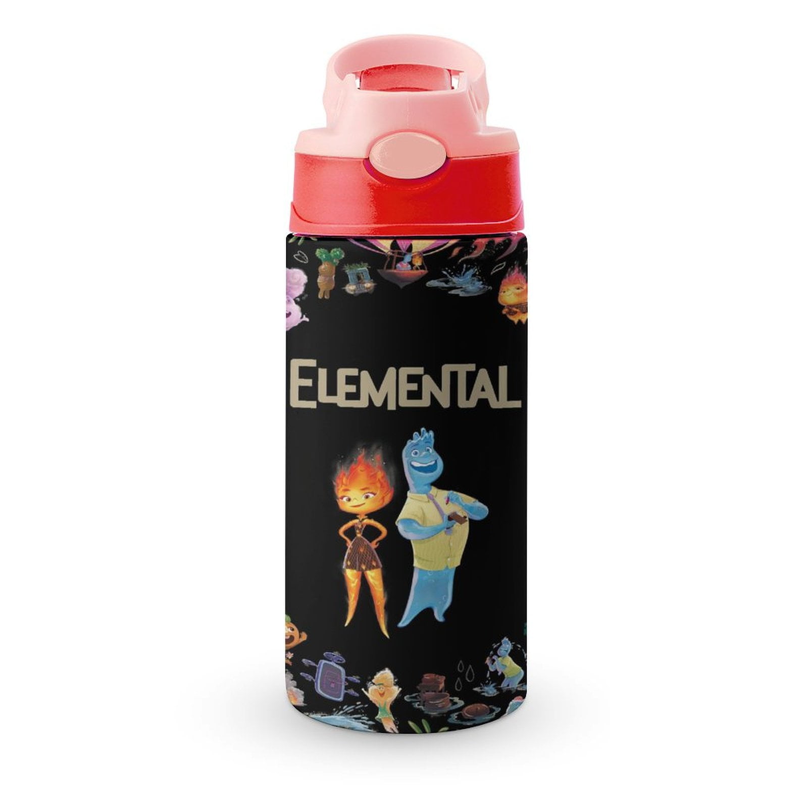 12oz Water Fire Element-a Water Bottle with Straw Lid Insulated Cartoon ...