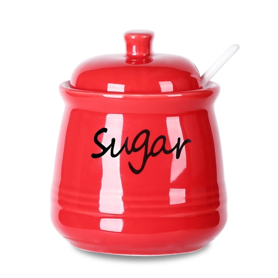 12oz White Ceramic Sugar Bowl with Lid & Spoon – Kitchen Storage ...