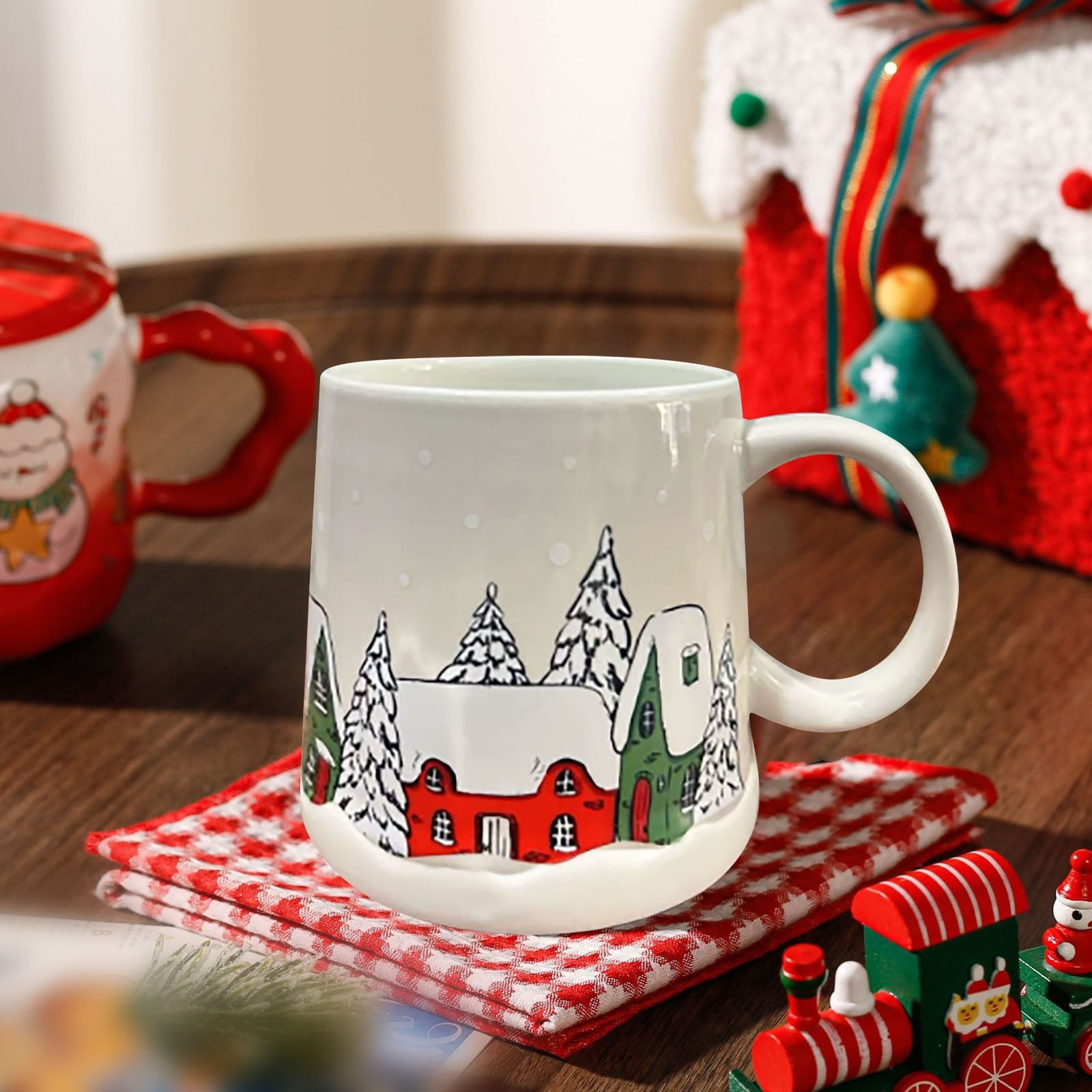 12oz Winter Snow Scene Christmas Mug - Ceramic Coffee Cup with Pine ...