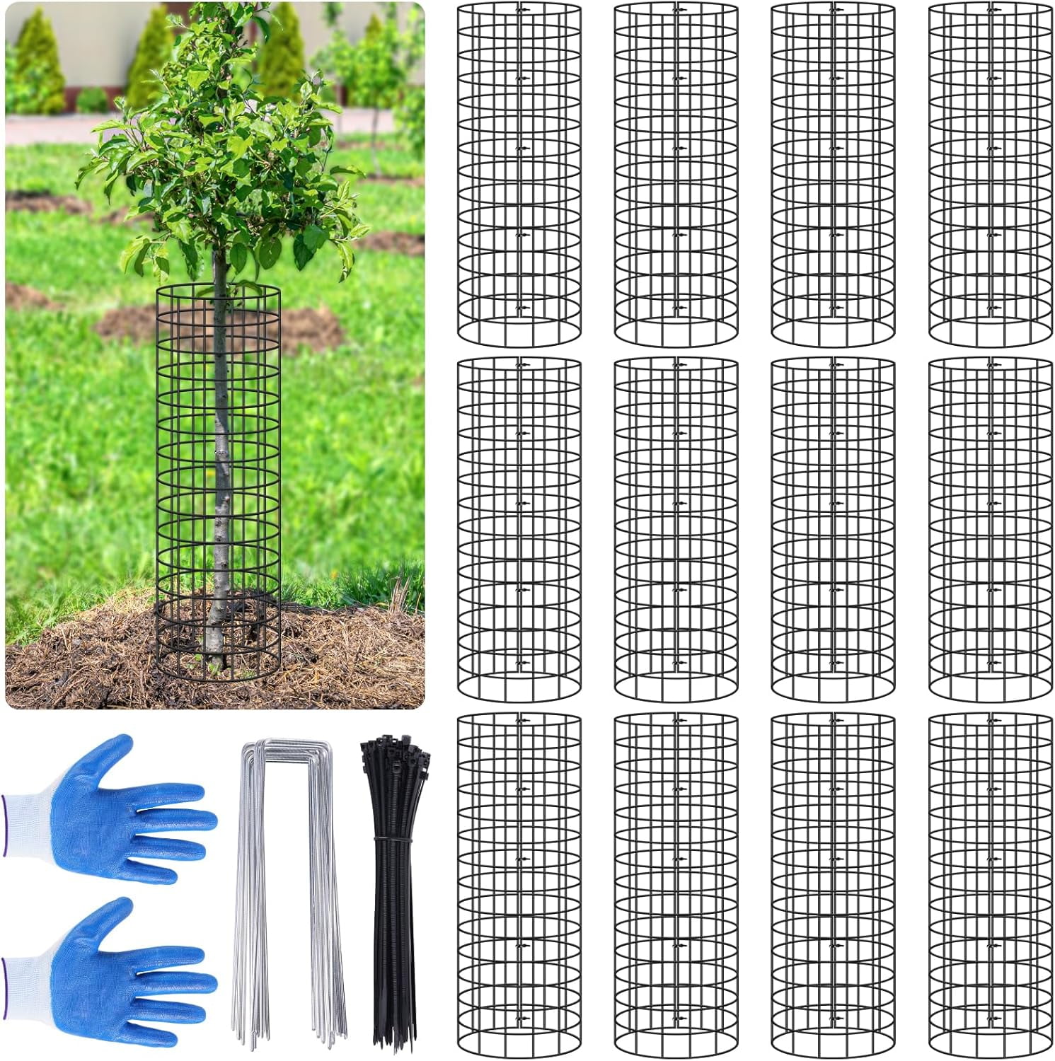 12p Tree Protectors From Deer, 16.5 Inches High Pre-Curved Metal Mesh ...