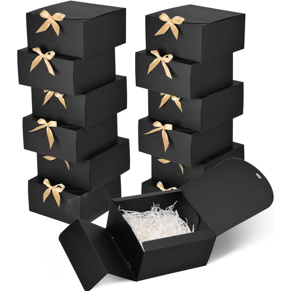12pack Gift Boxes with Lids,Black Gift Boxes Bulk with Gold Bow Ribbon ...