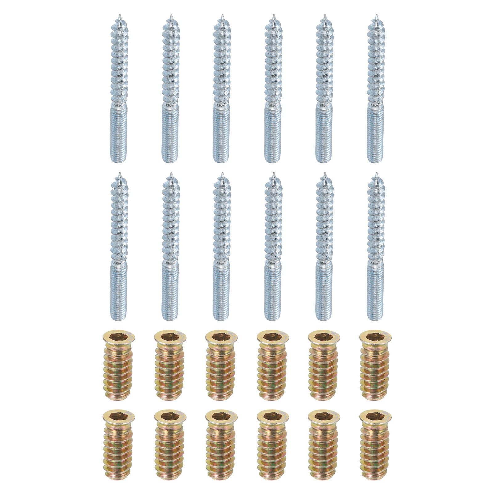 12pack M6x60mm Hanger Bolts with 12pack M6x24mm Threaded Insert Nuts ...