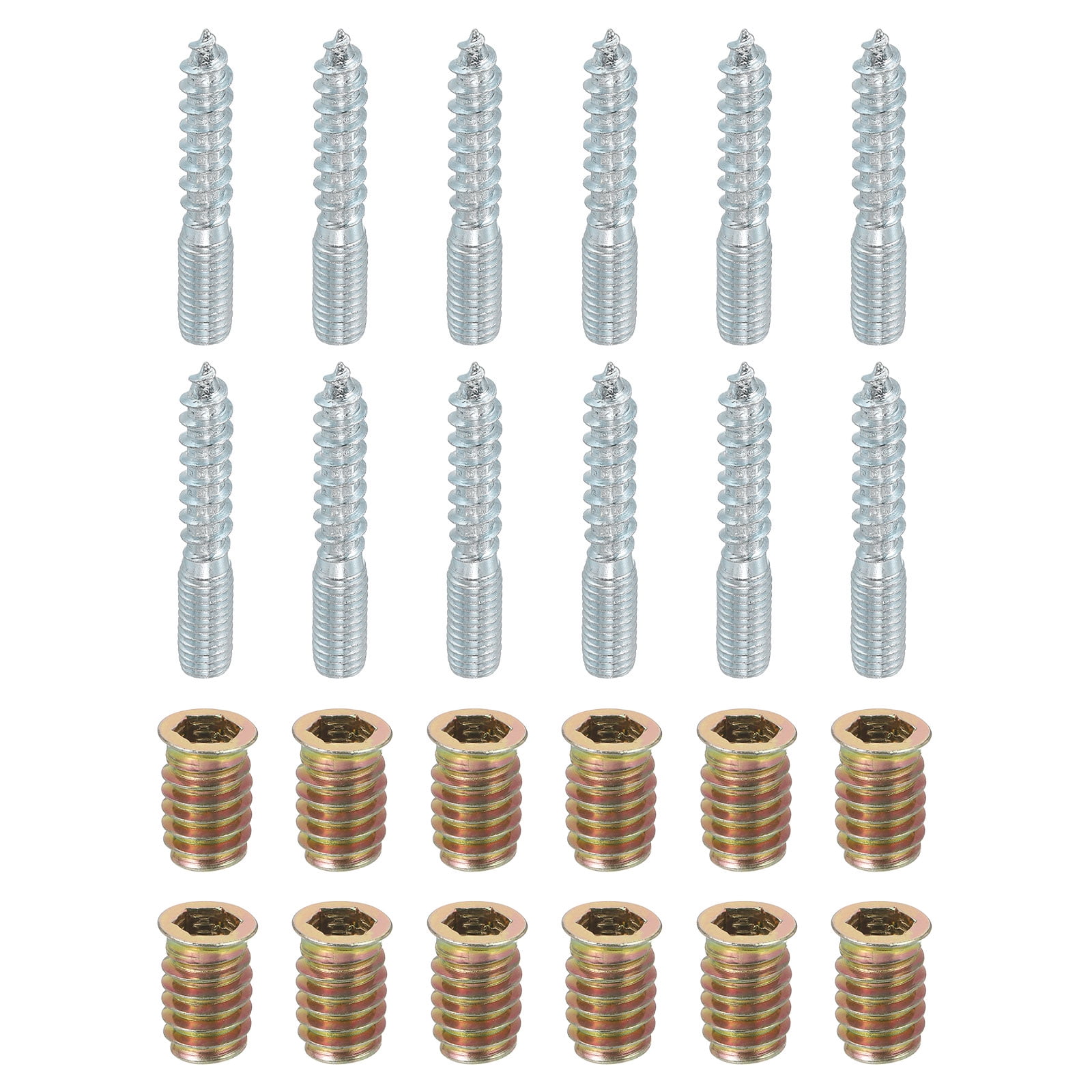 12pack M8x50mm Hanger Bolts with 12pack M8x20mm Threaded Insert Nuts ...