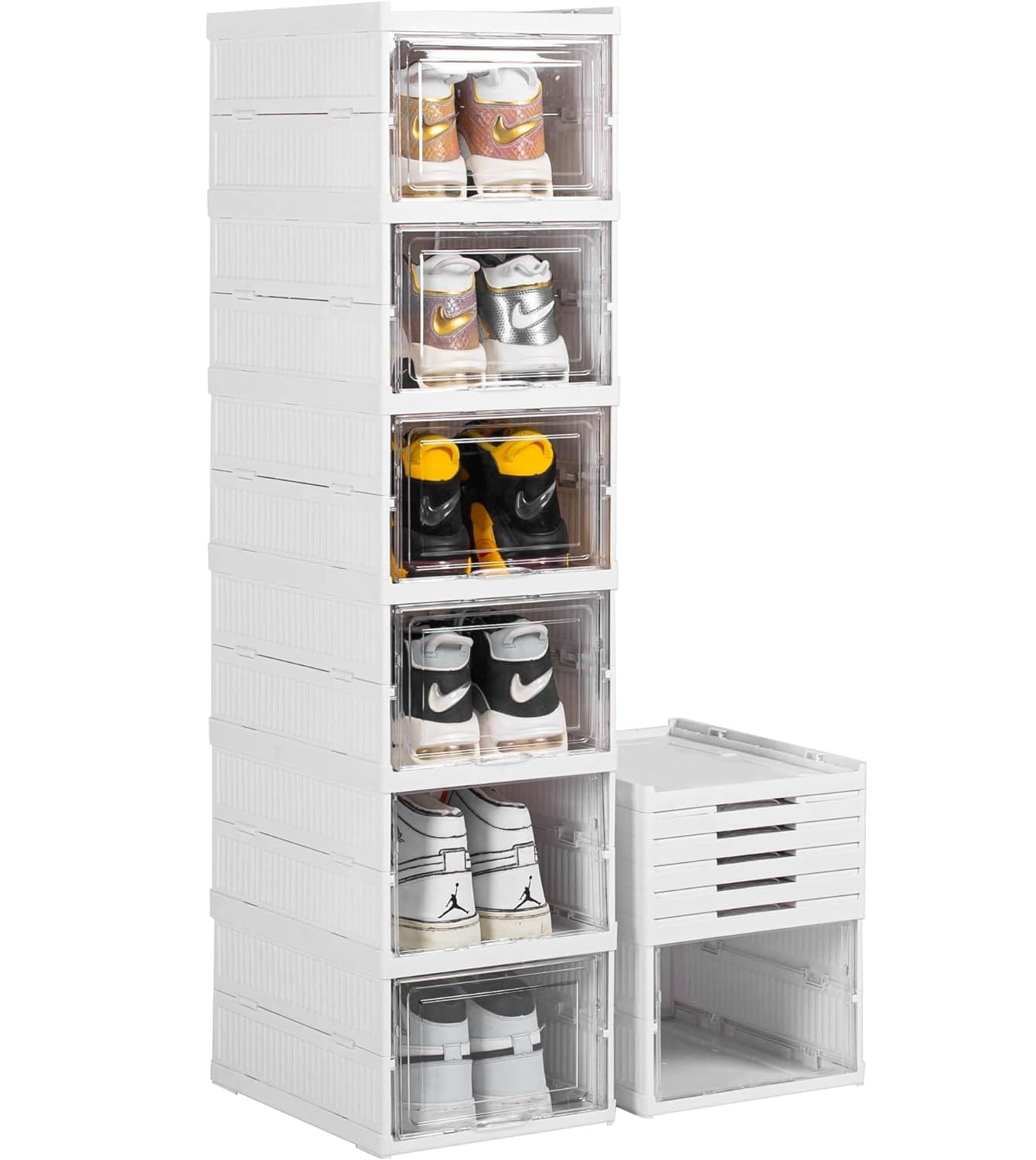 12pack Shoe Storage Box Clear Plastic Stackable Shoe Organizer ...