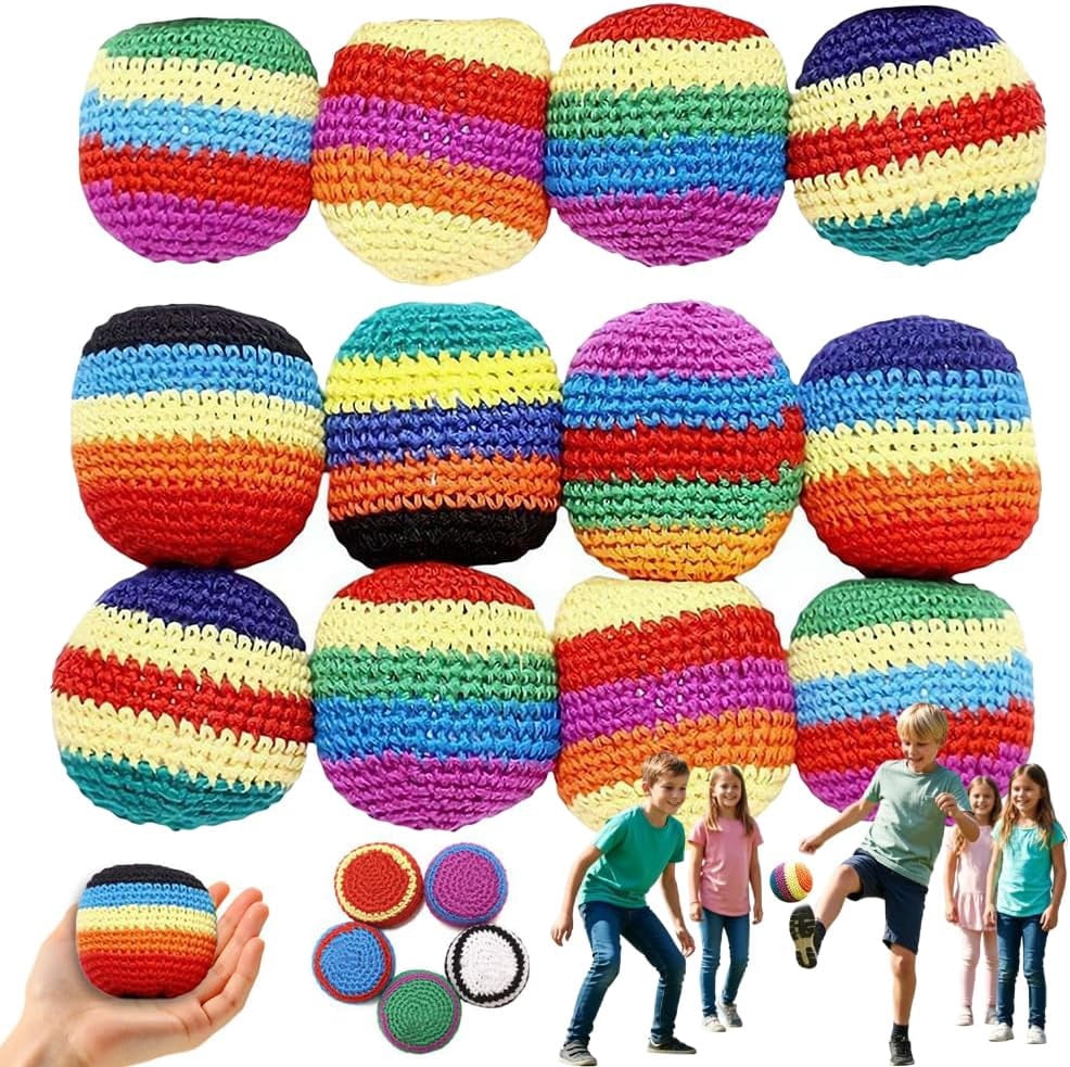 12packs Hand-Made Knitted Footbag Sack,2026 Upgraded Assorted Foot Bag ...