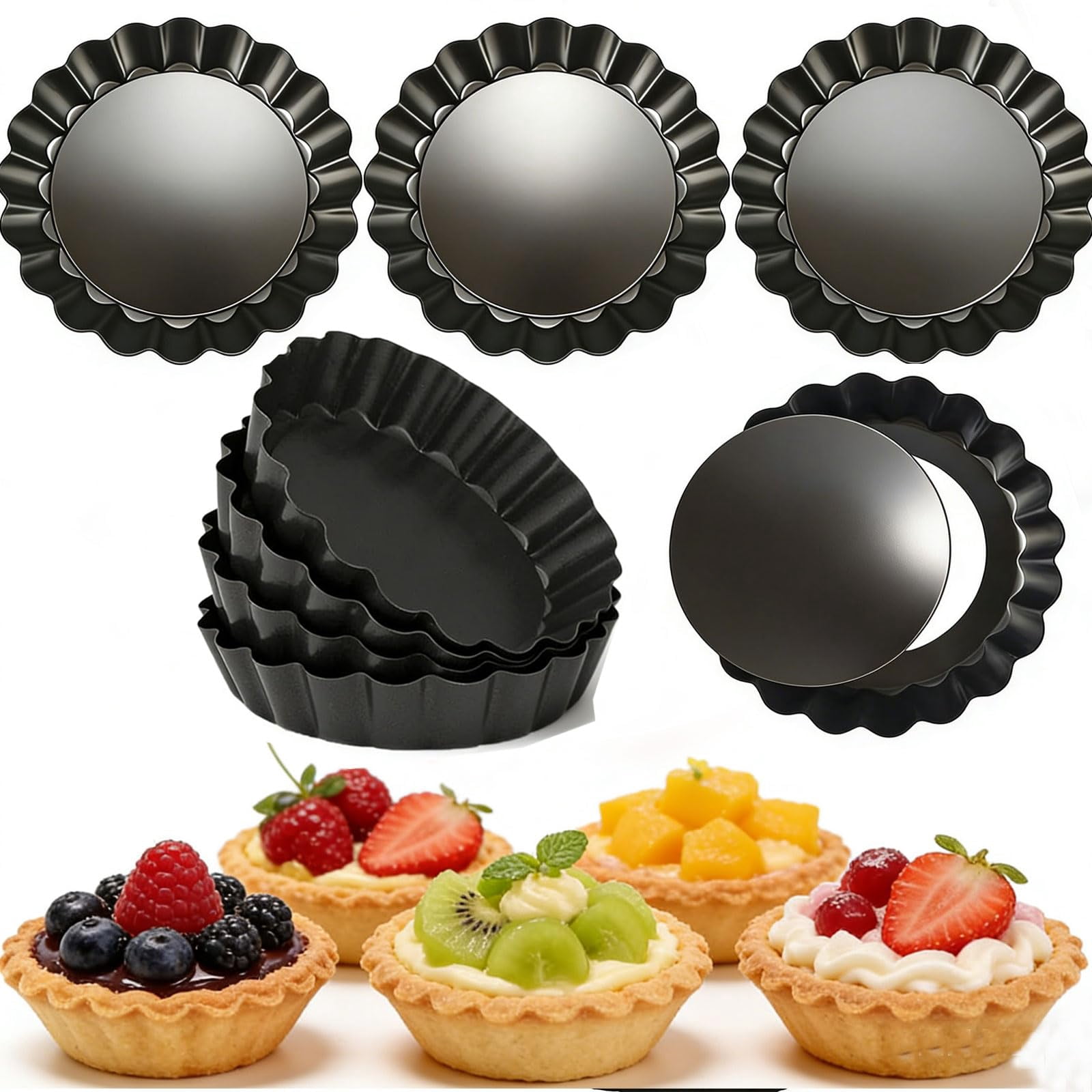 12packs Mini Tart Pans 4 Inch Pan Removable Bottom Round Nonstick ...
