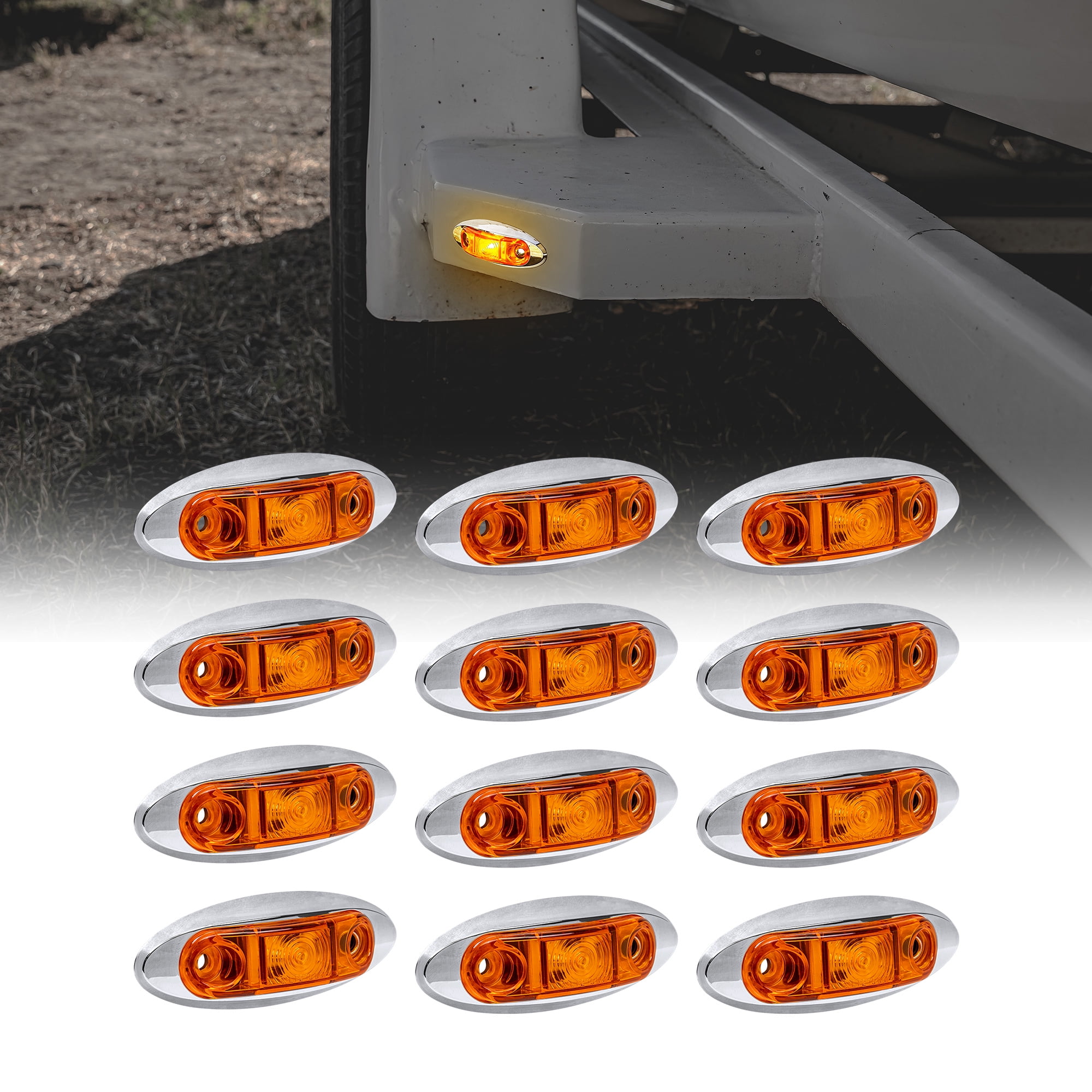 12pc 2.5" Amber LED Trailer Marker Light Chrome Bezel DOT FMVSS 108 SAE ...