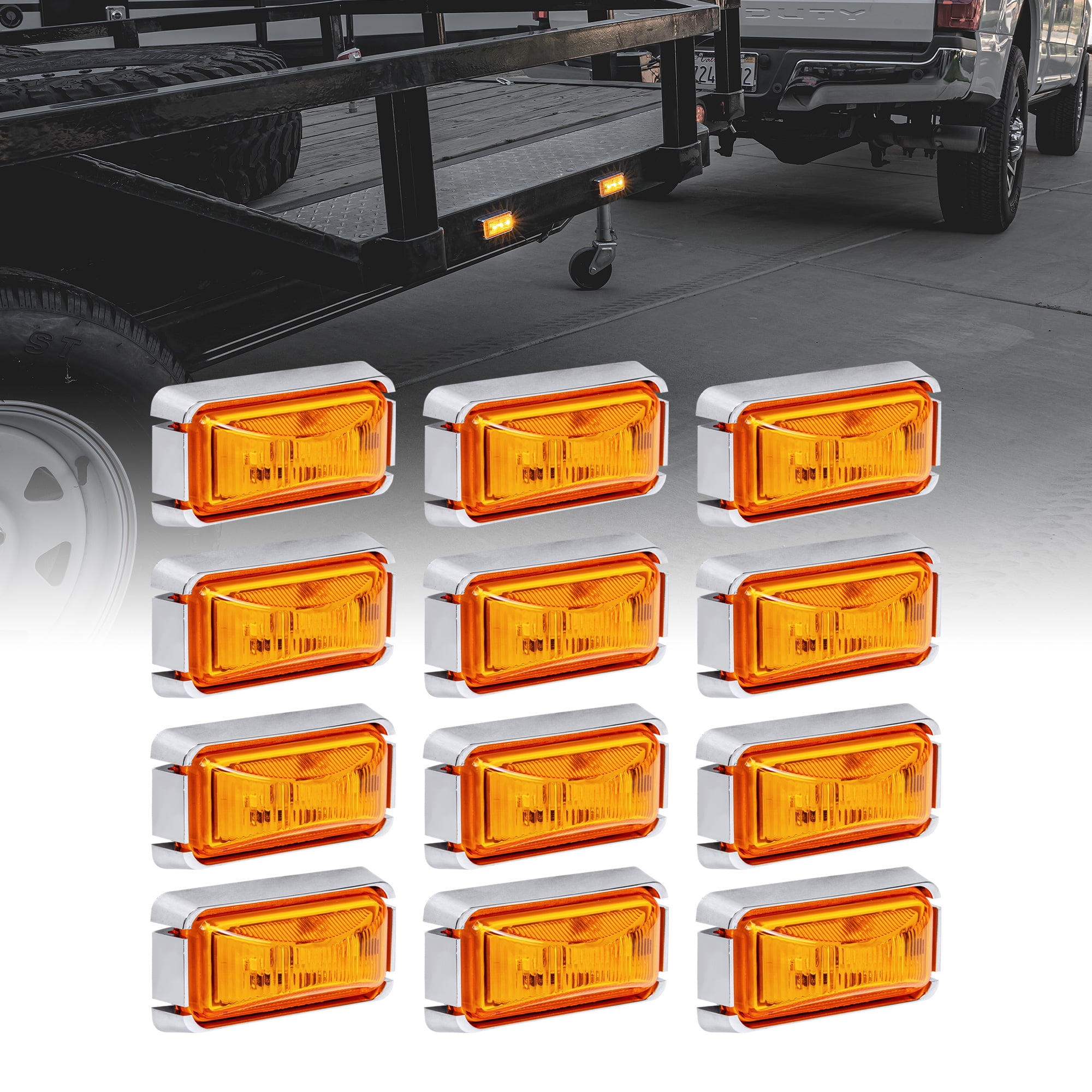 12pc 2.5" Amber LED Trailer Marker Light Chrome Bezel DOT FMVSS 108 SAE ...