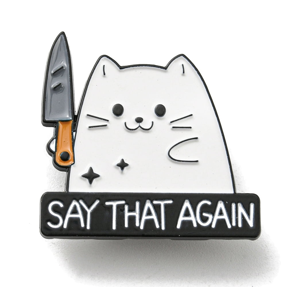 12pc Cat Holding Knife Enamel Pins Lovely Kitty Badge Horrible Animal ...
