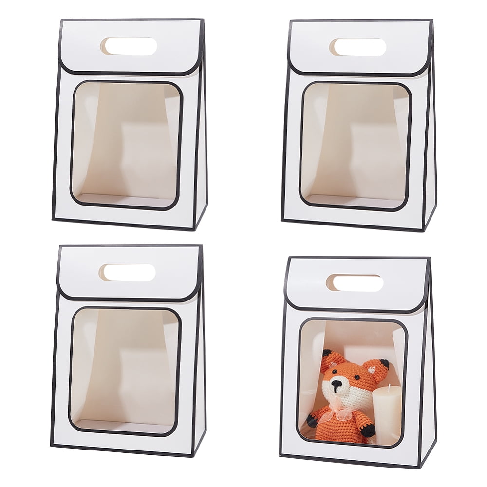 12pc Folding Paper Gift Bags with Window Rectangle White 21.5x13x30cm ...