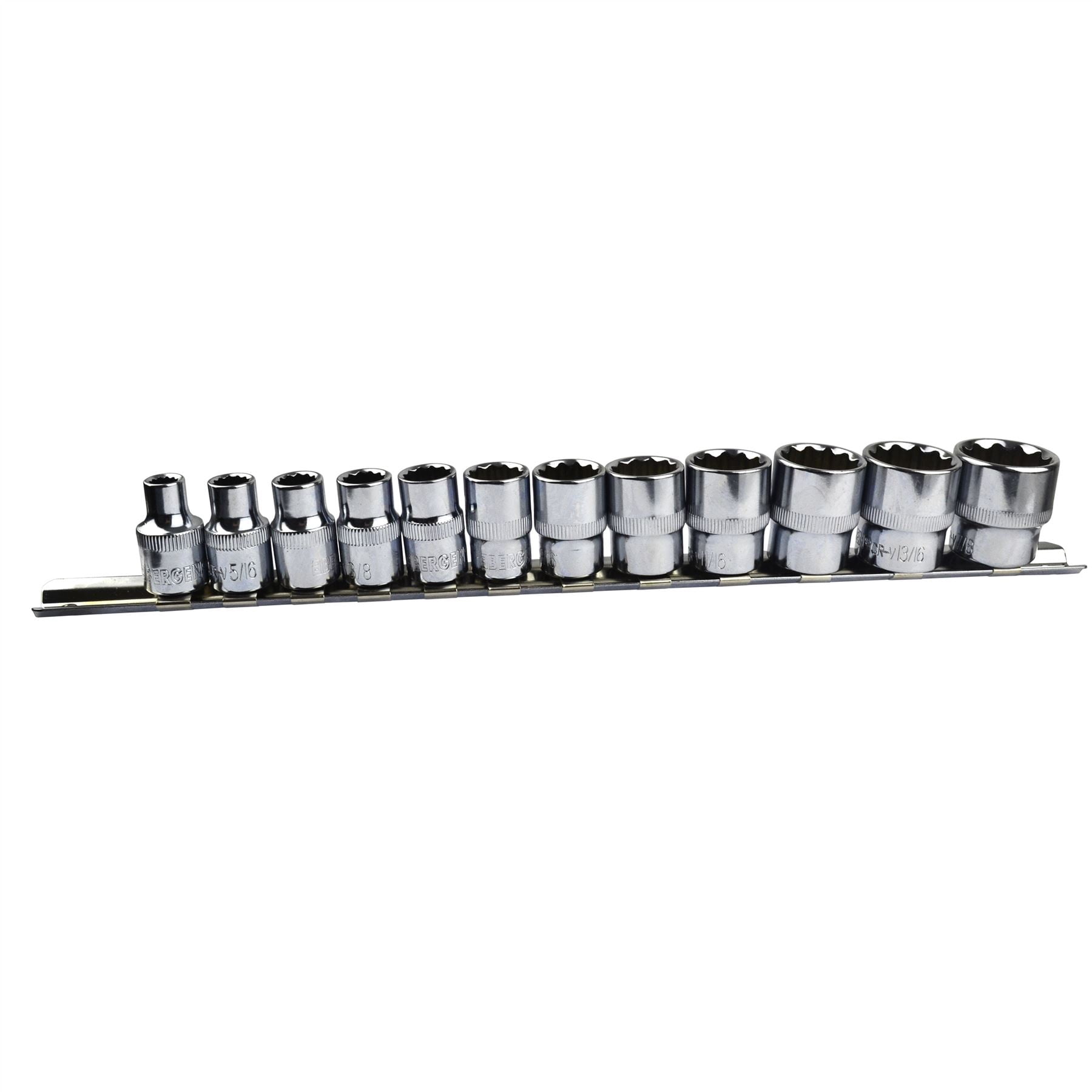12pc Imperial SAE AF 1/4" - 7/8" Sockets 12 Point On Rail Shallow 3/8 ...