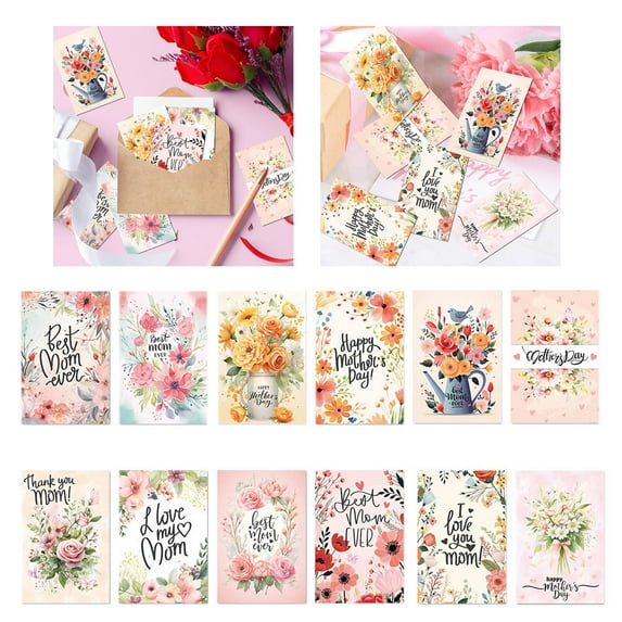 12pc Mother's Day Cards with Envelopes - Floral Blank Thick Paper for ...
