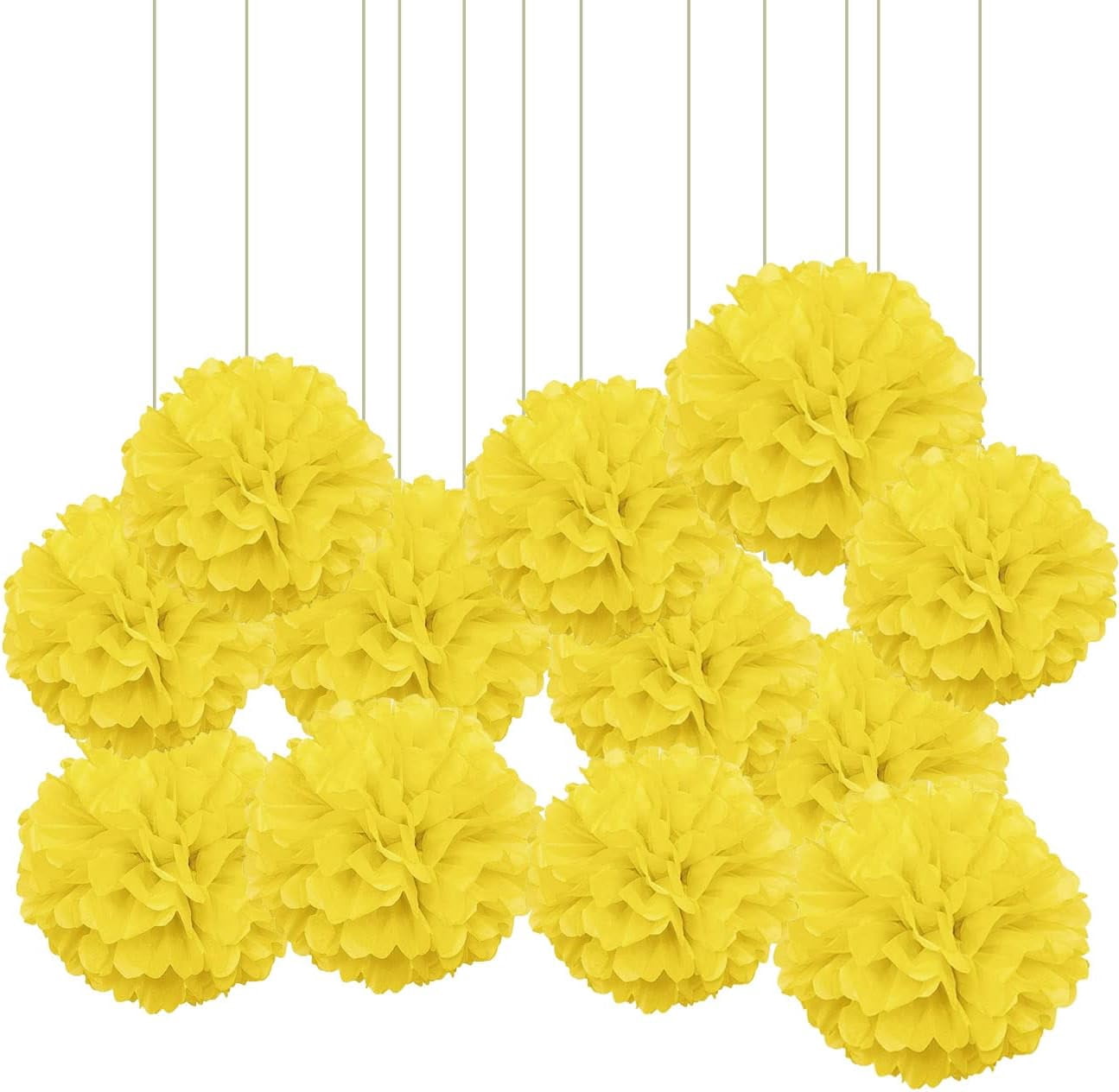 12pc Yellow Tissue Paper Pompoms-Hanging Paper Pom Poms Paper Flowers ...
