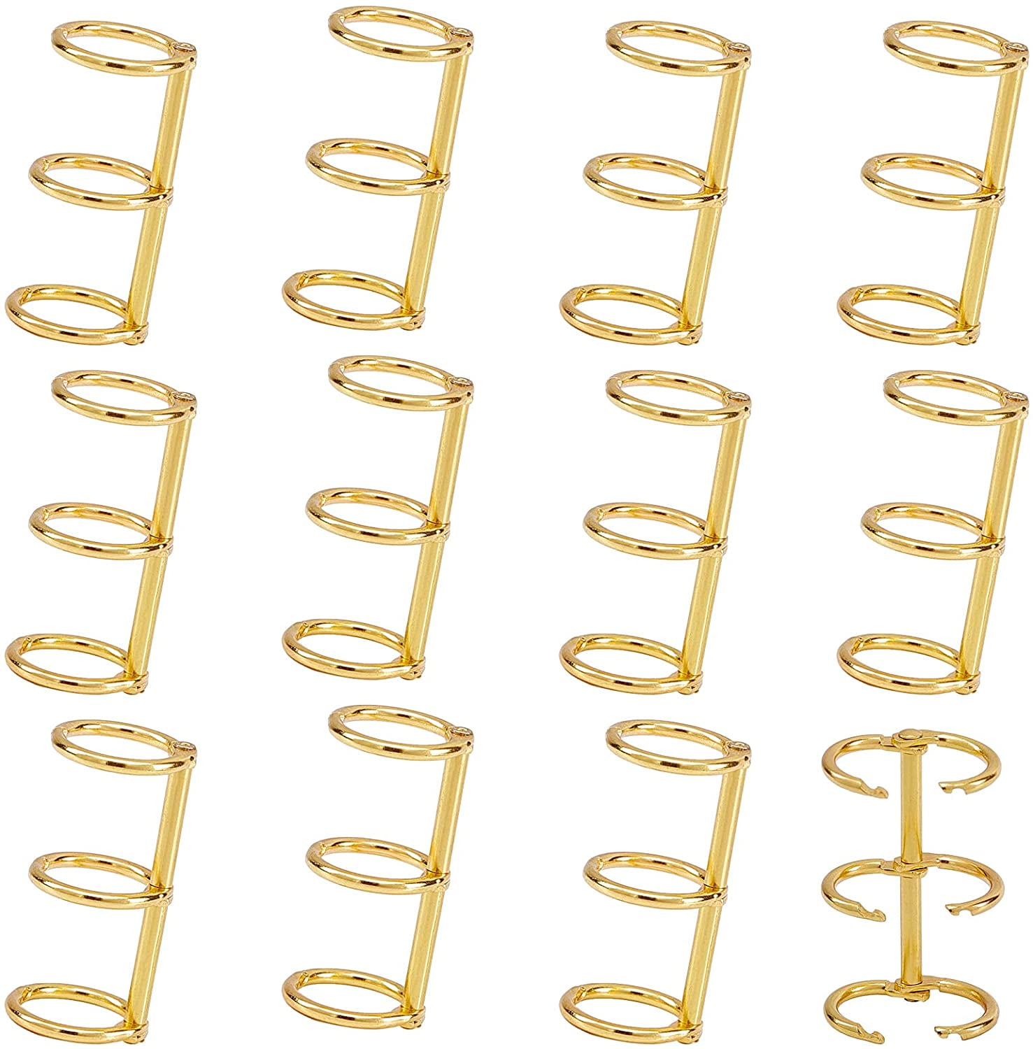 12pcs 1.6 Inch 3 Ring Binder Clips Golden Book Rings Metal Loose Leaf ...