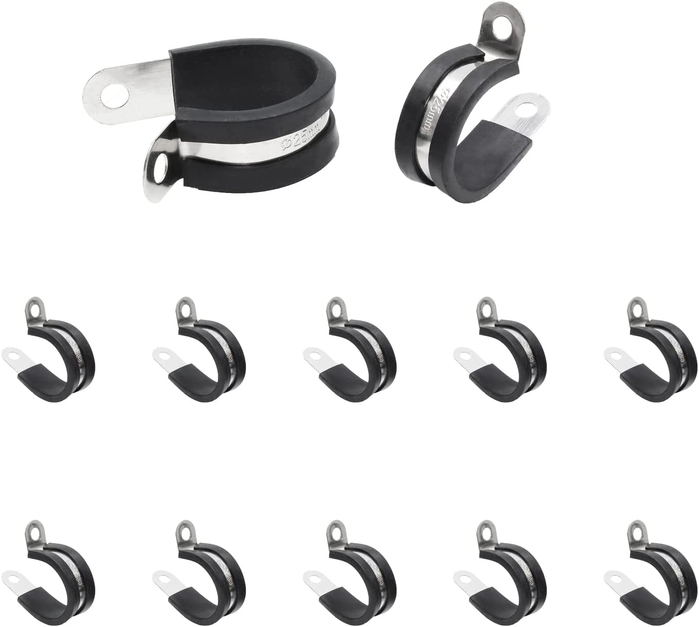 12pcs 1 inch (25mm) Cable Clamps, Stainless Steel Wire Clamps, Rubber ...